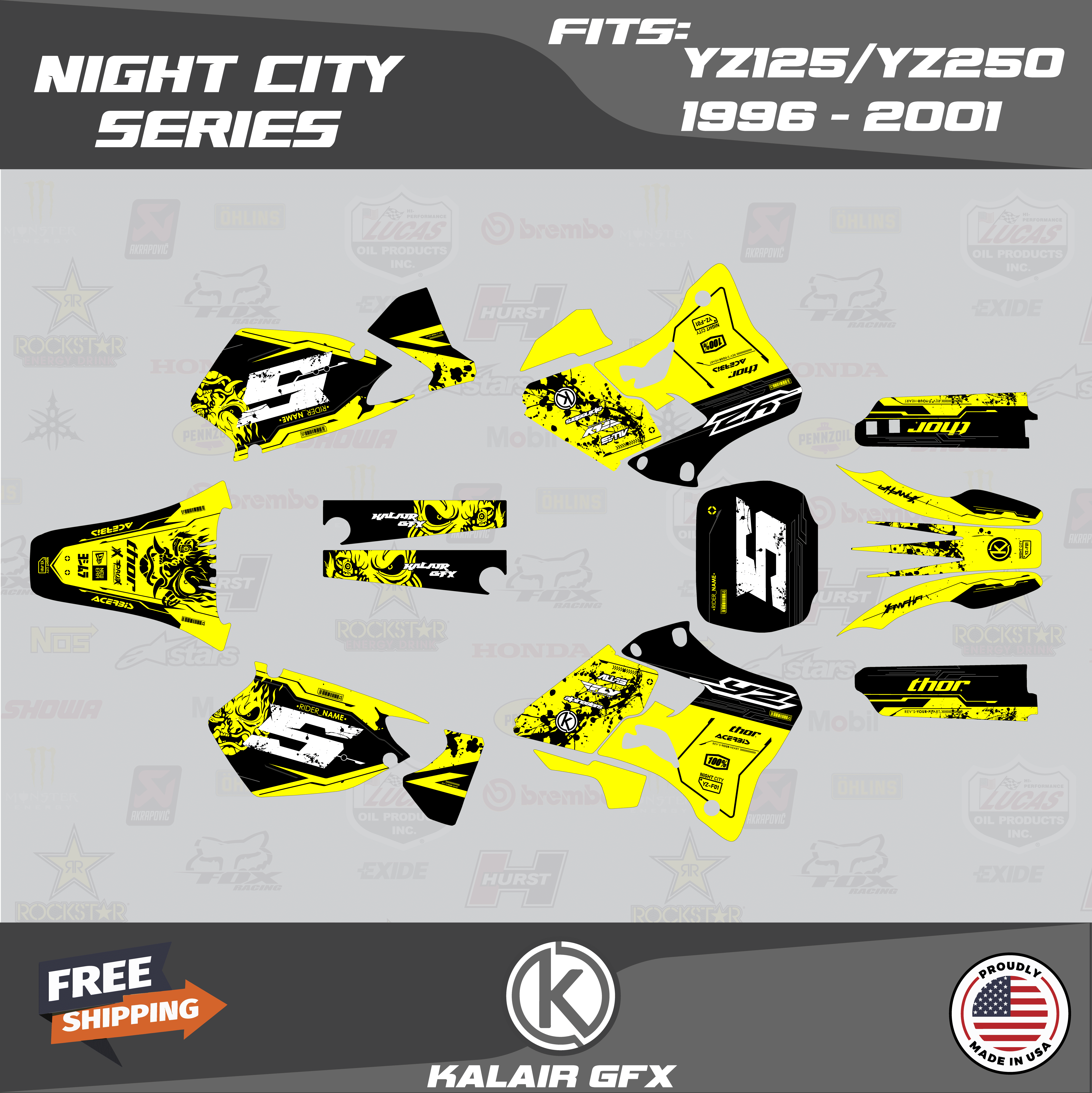 Kalair GFX Graphics Kit for Yamaha YZ 125 (1996-2001) Night-city Series ...