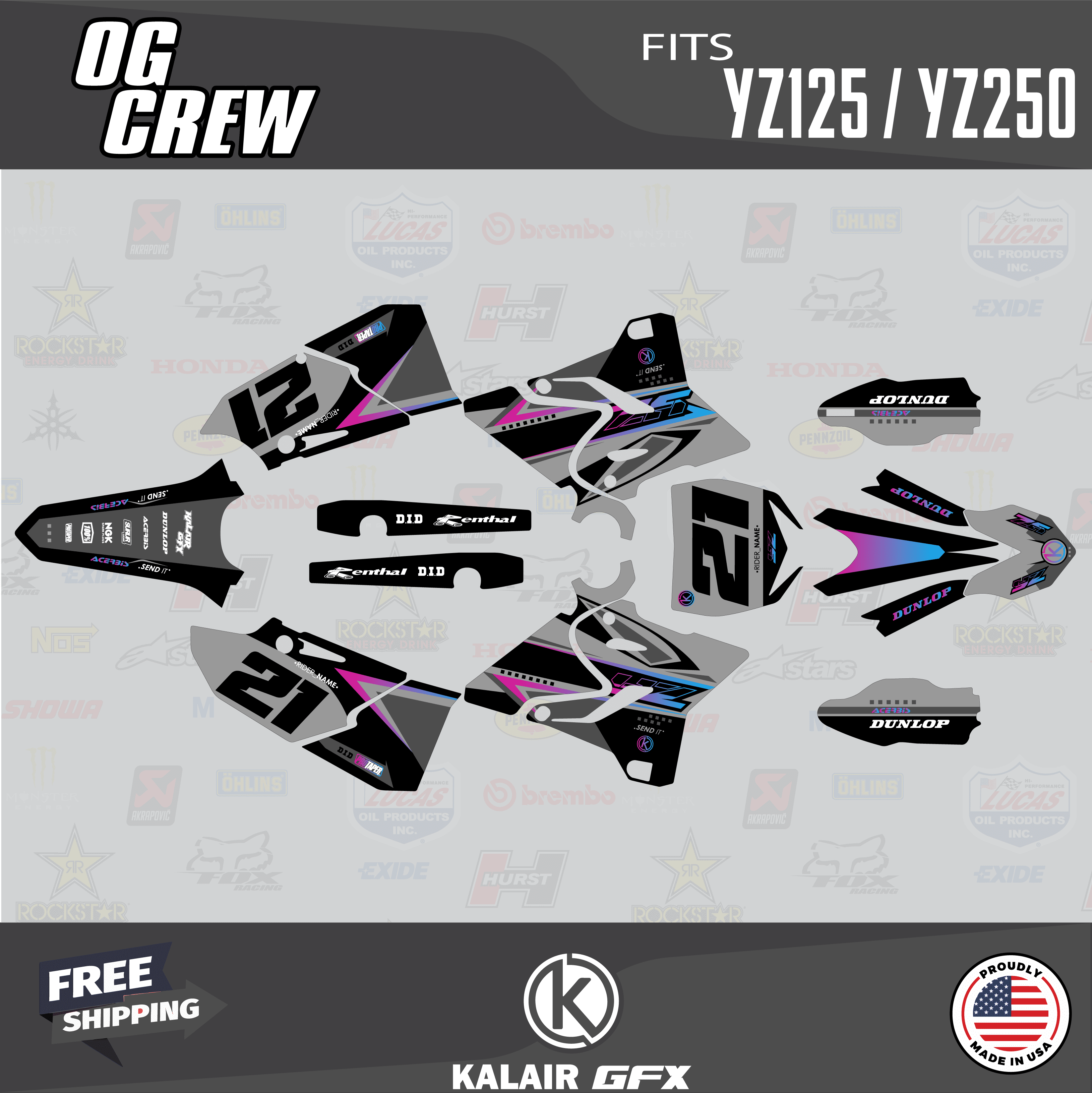Kalair GFX Graphics Kit for Yamaha YZ 125 (2015-2021) Ogcrew Series ...
