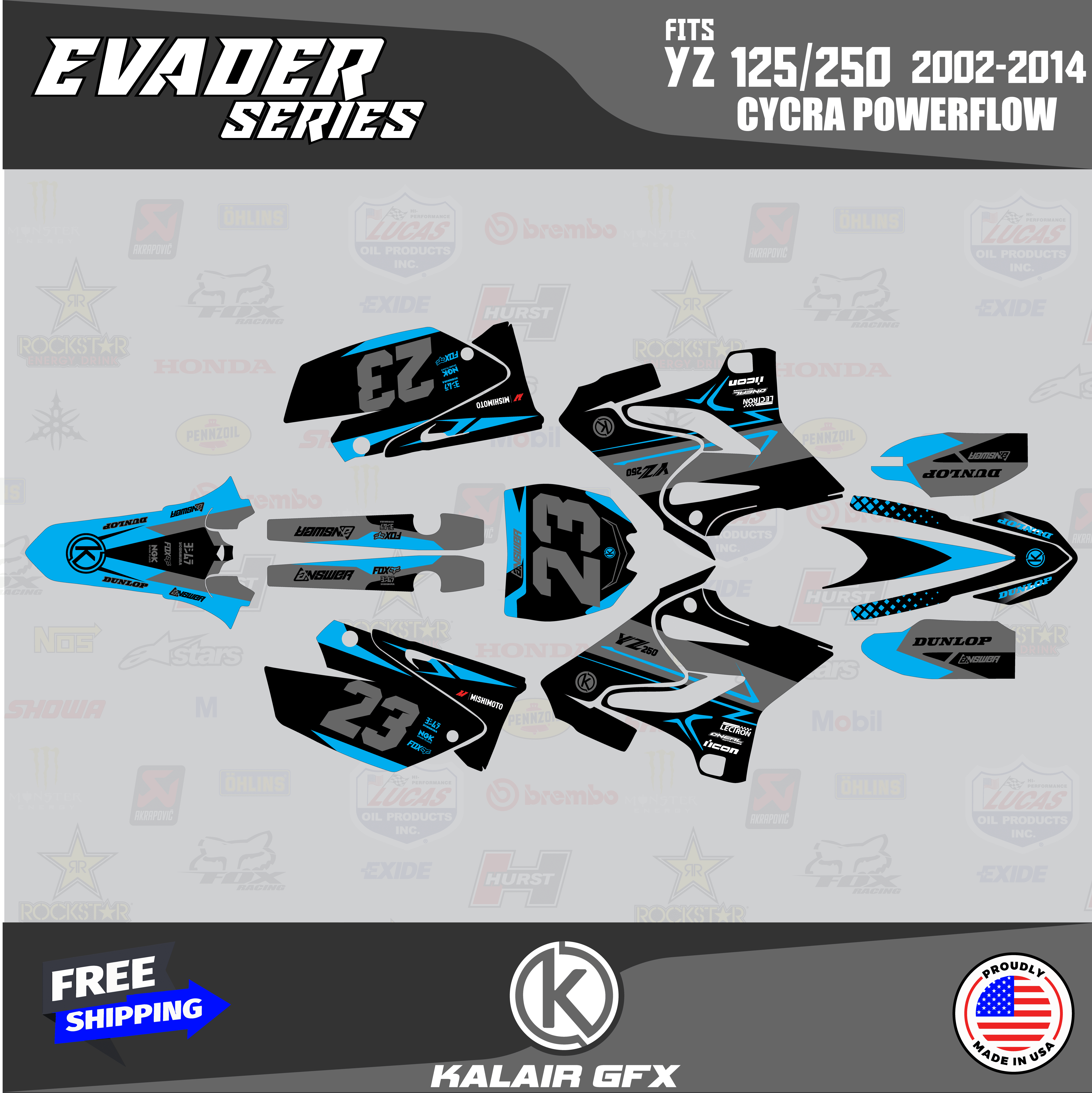Kalair GFX Graphics Kit for Yamaha YZ 125 CYCRA POWERFLOW RESTYLED ...