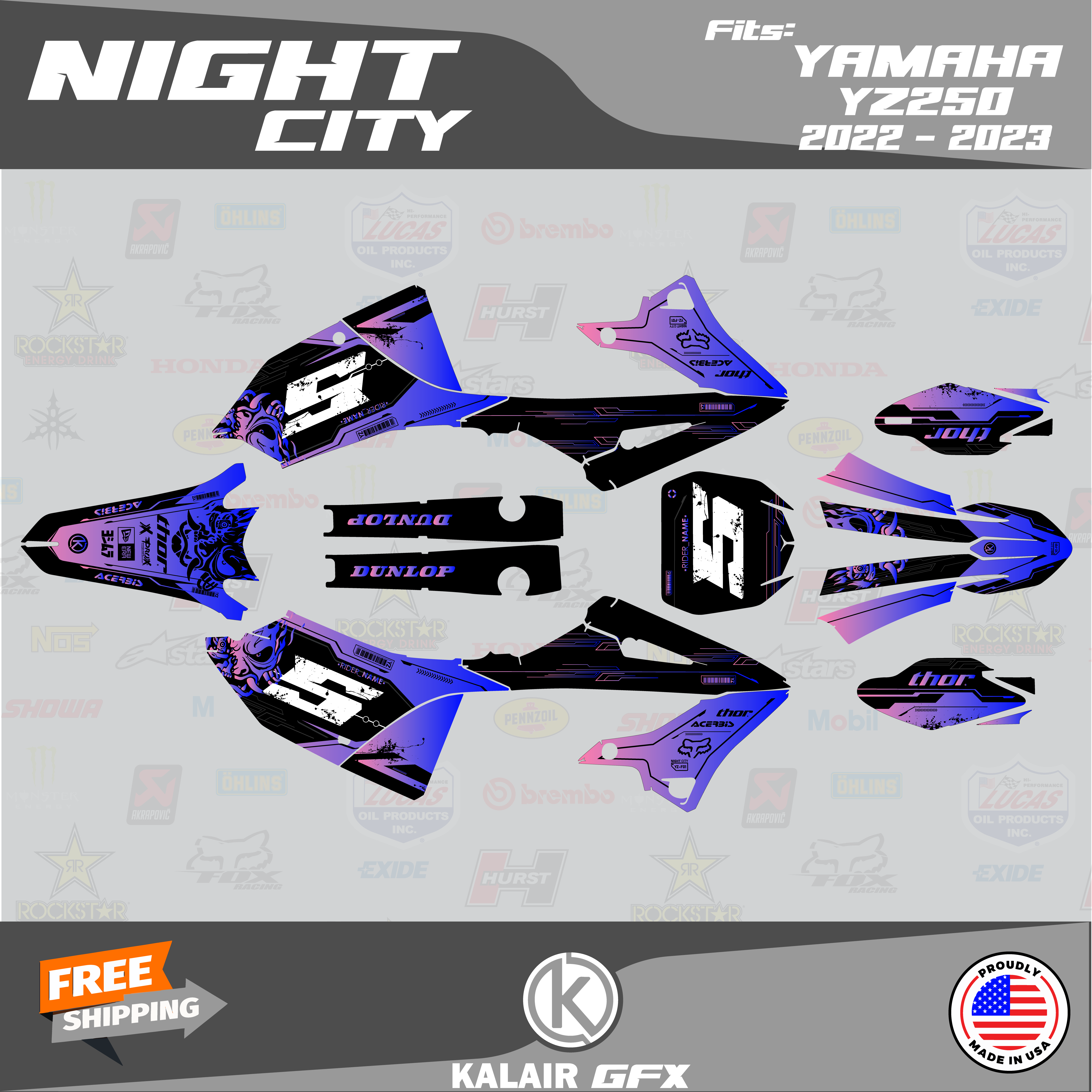 Kalair GFX Graphics Kit for Yamaha YZ 250 (2022-2023) Nightcity Series ...