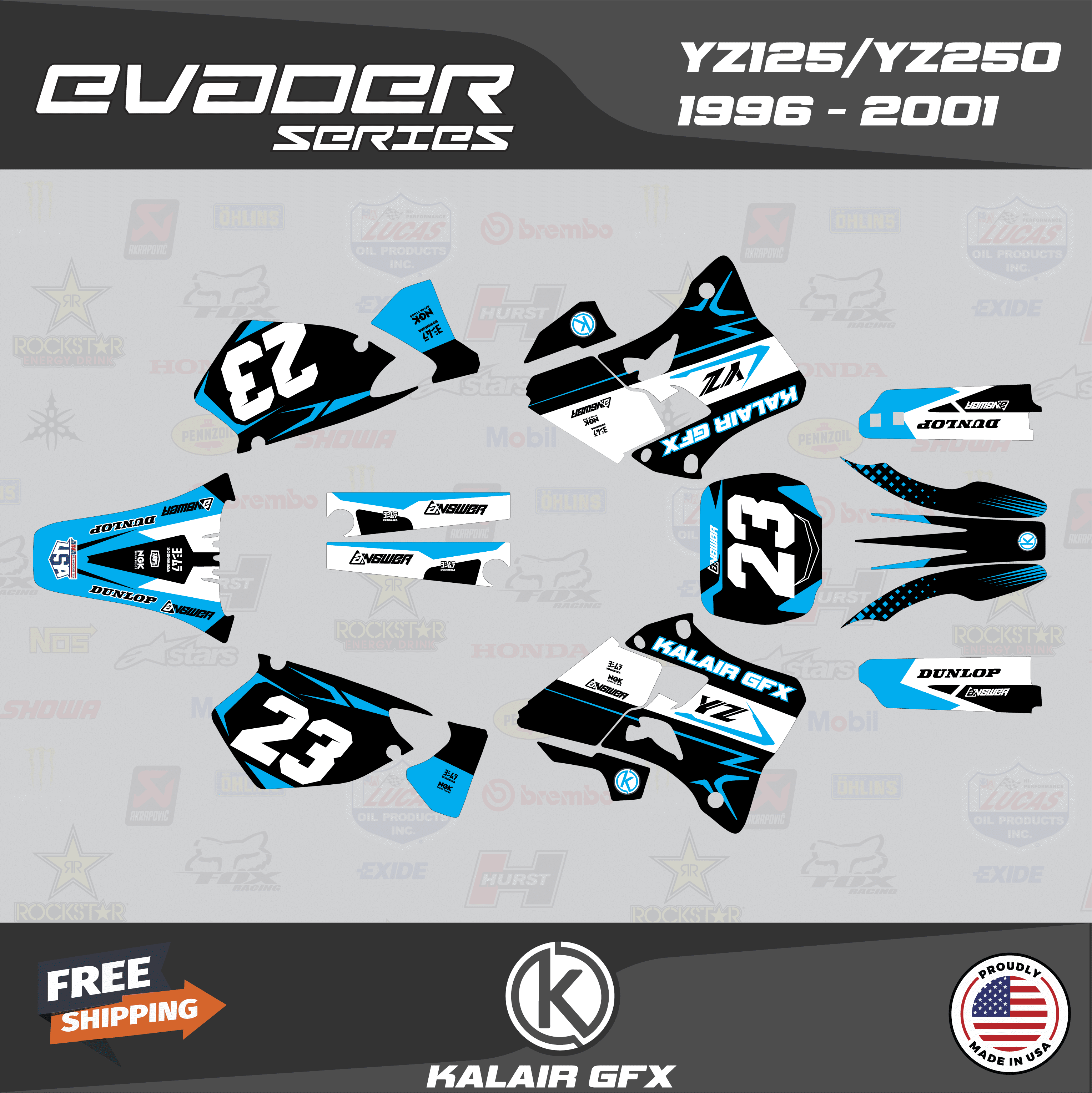 Kalair GFX Graphics Kit for Yamaha YZ125 (1996-2001) Evader Series ...