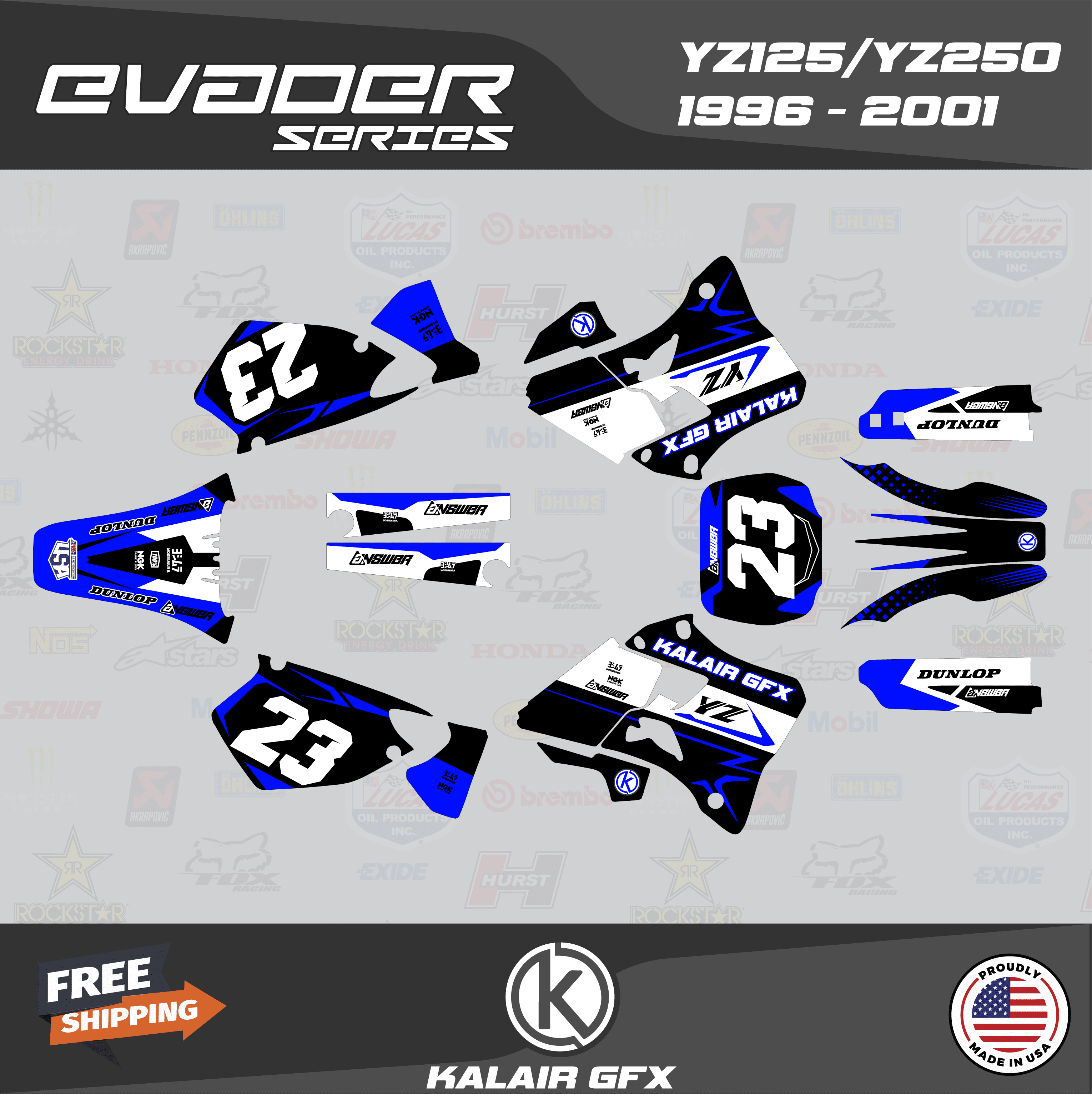 Kalair GFX Graphics Kit for Yamaha YZ125 (1996-2001) Evader Series ...