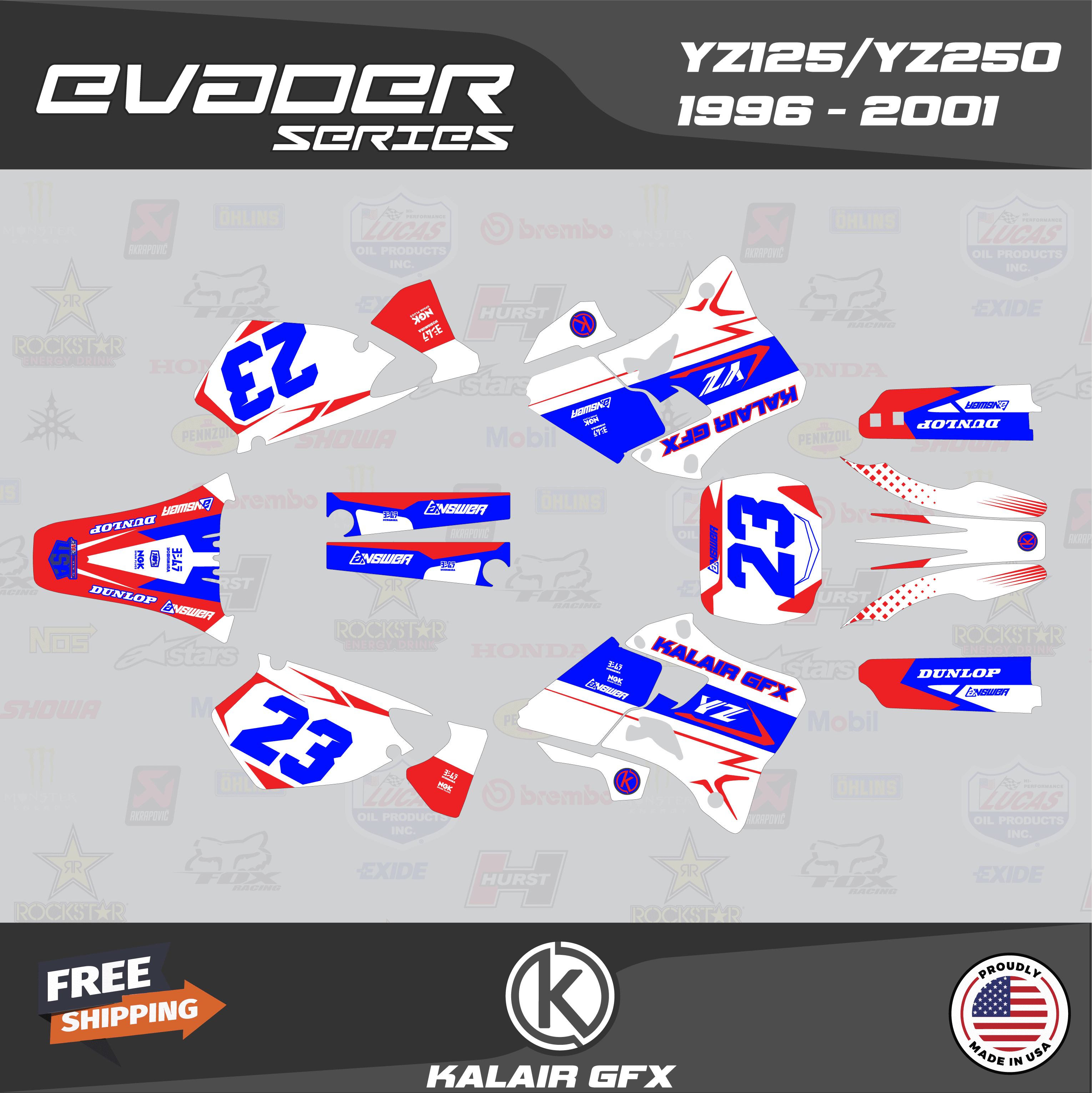Kalair GFX Graphics Kit for Yamaha YZ125 (1996-2001) Evader Series ...