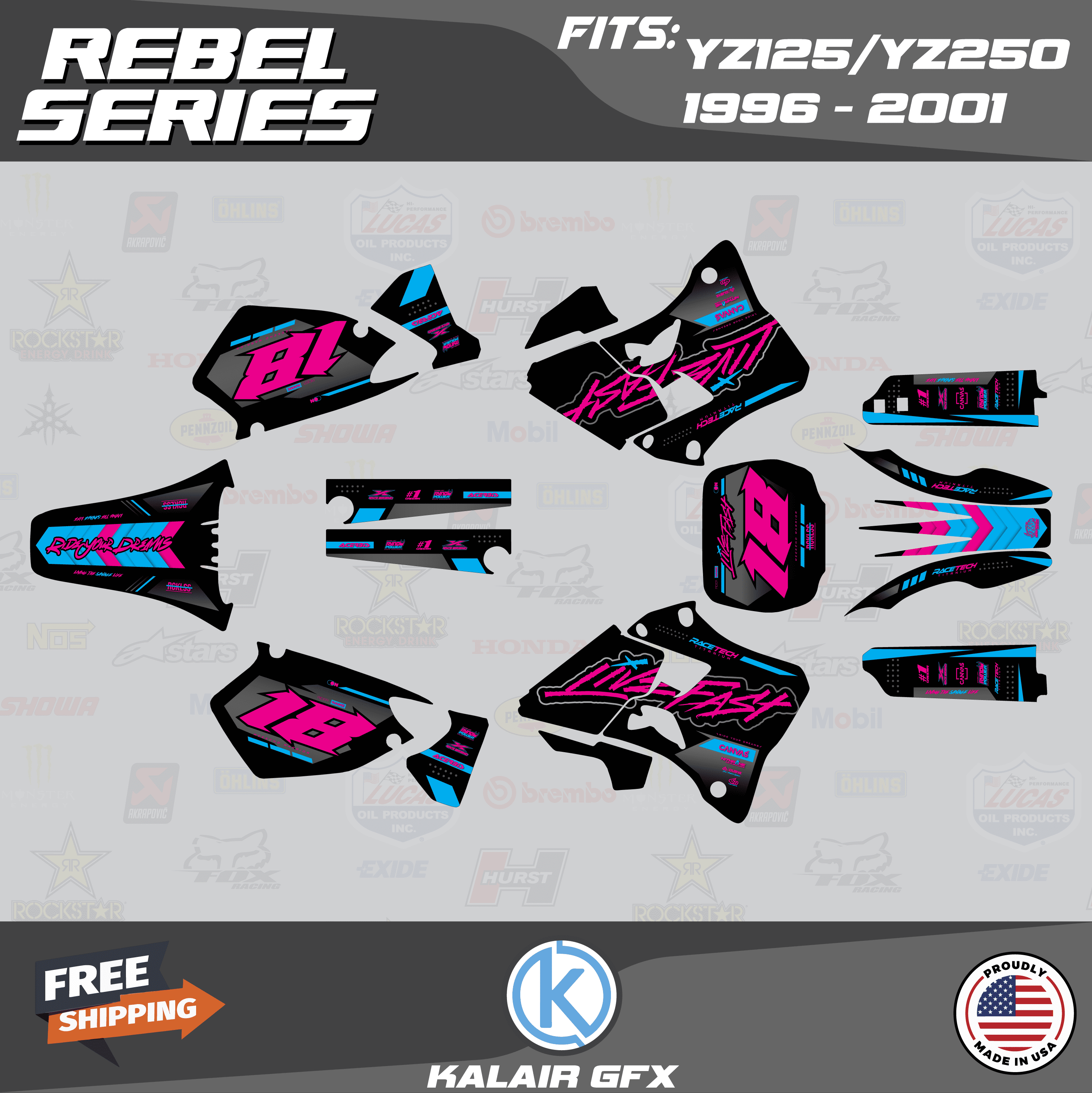 Kalair GFX Graphics Kit for Yamaha YZ125 (1996-2001) Rebel Series ...