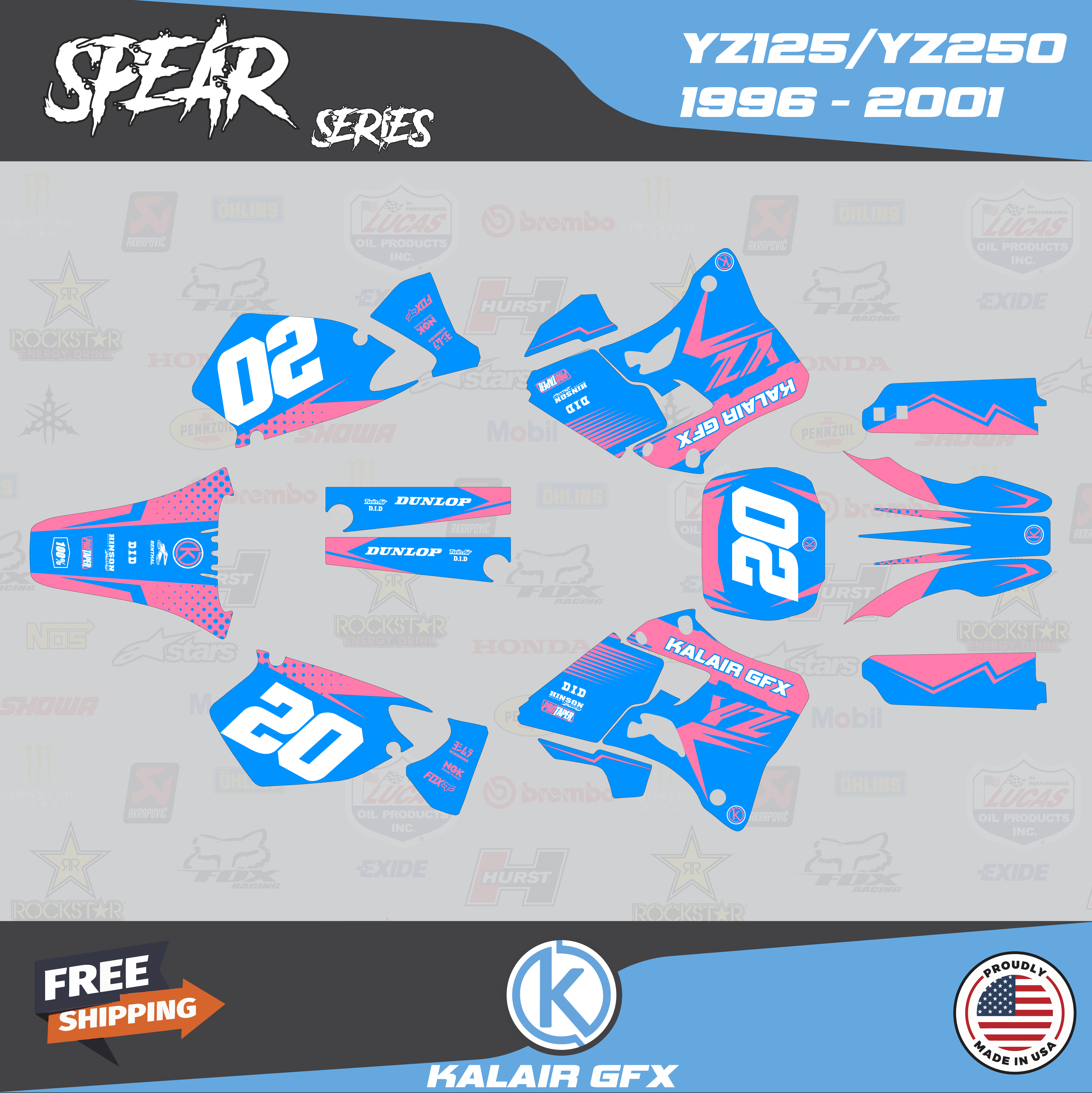 Kalair GFX Graphics Kit for Yamaha YZ125 (1996-2001) Spear Series ...