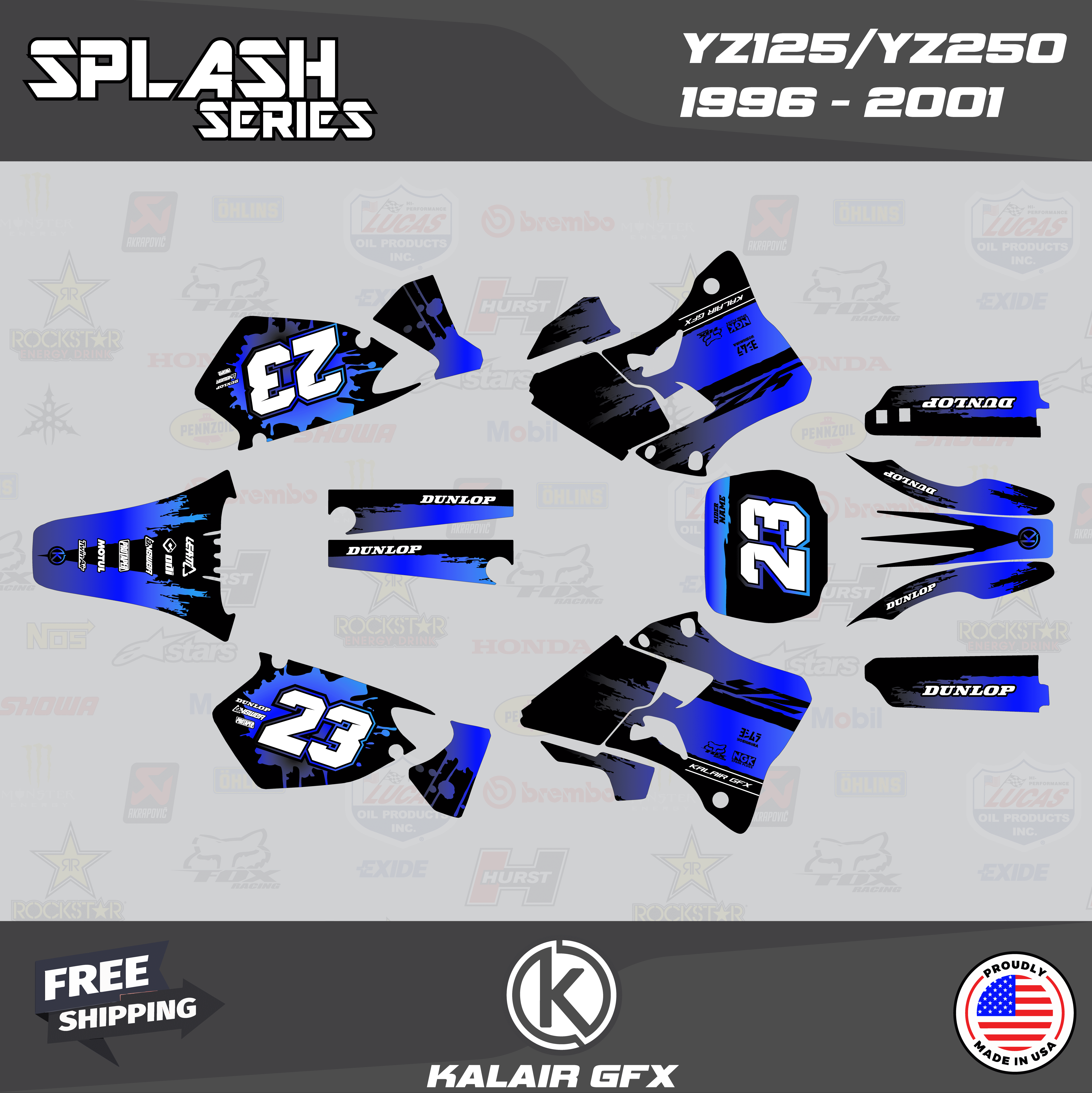 Kalair GFX Graphics Kit for Yamaha YZ125 (1996-2001) Splash Series ...