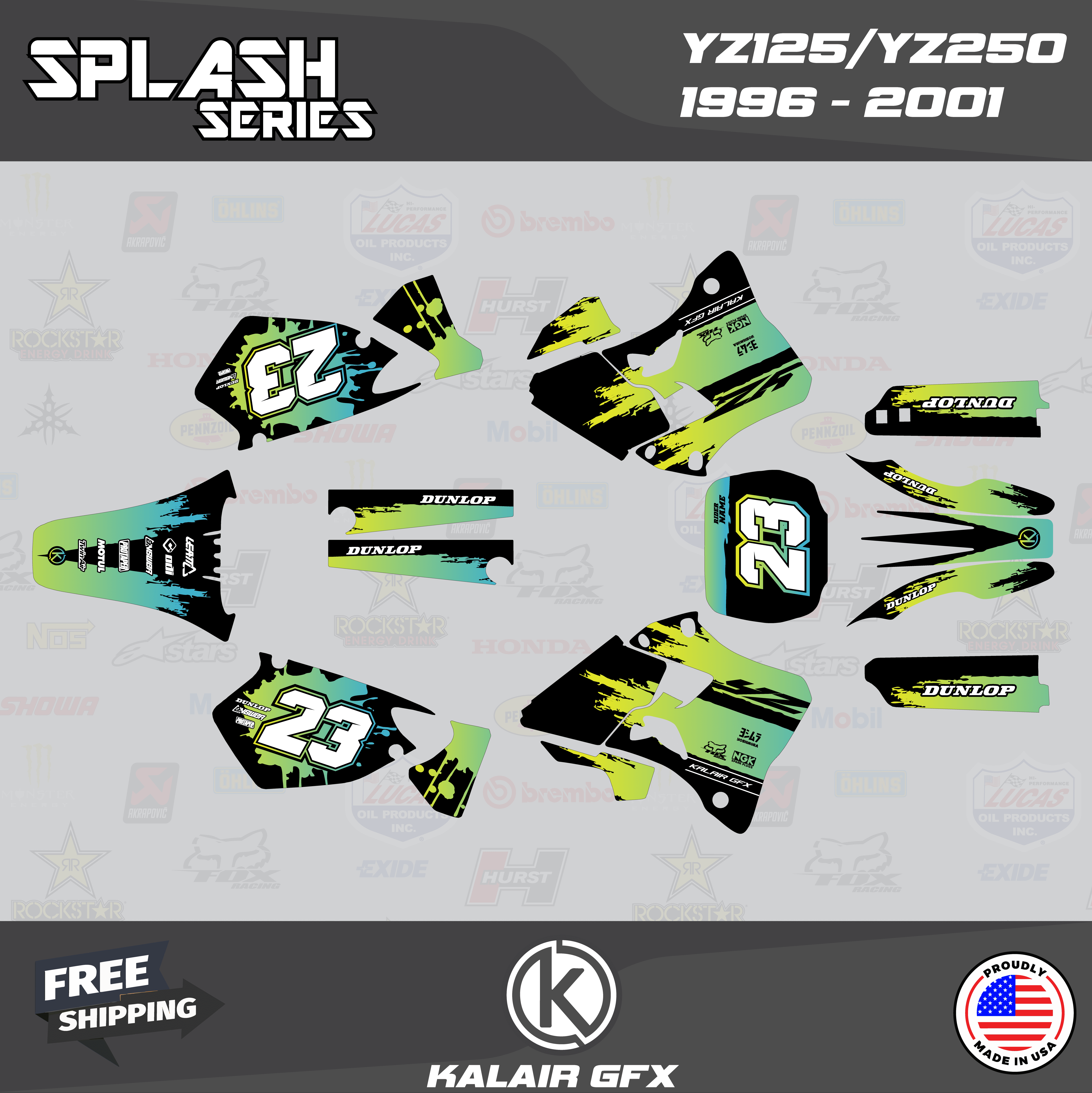 Kalair GFX Graphics Kit for Yamaha YZ125 (1996-2001) Splash Series ...