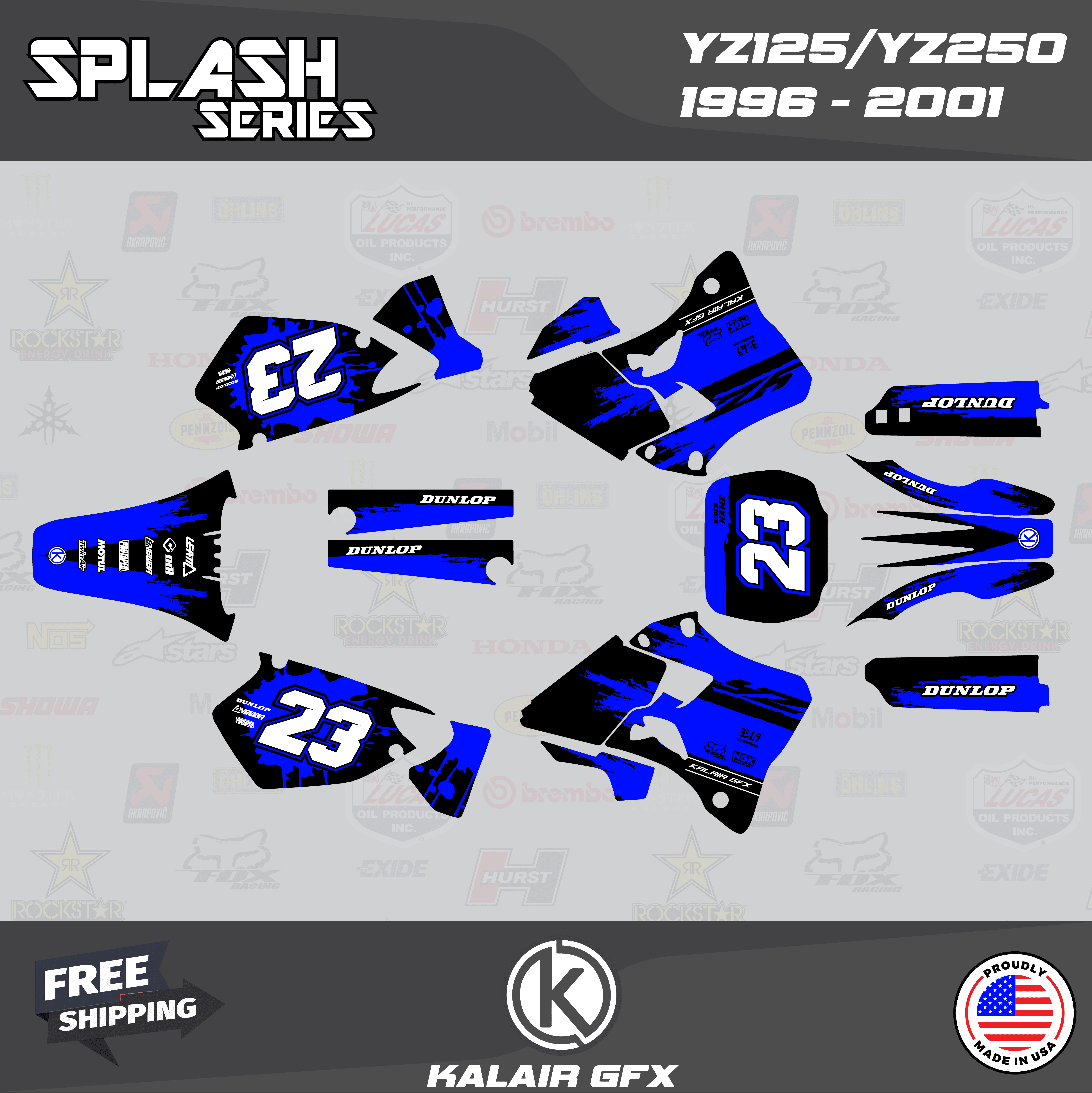 Kalair GFX Graphics Kit for Yamaha YZ125 (1996-2001) Splash Series ...