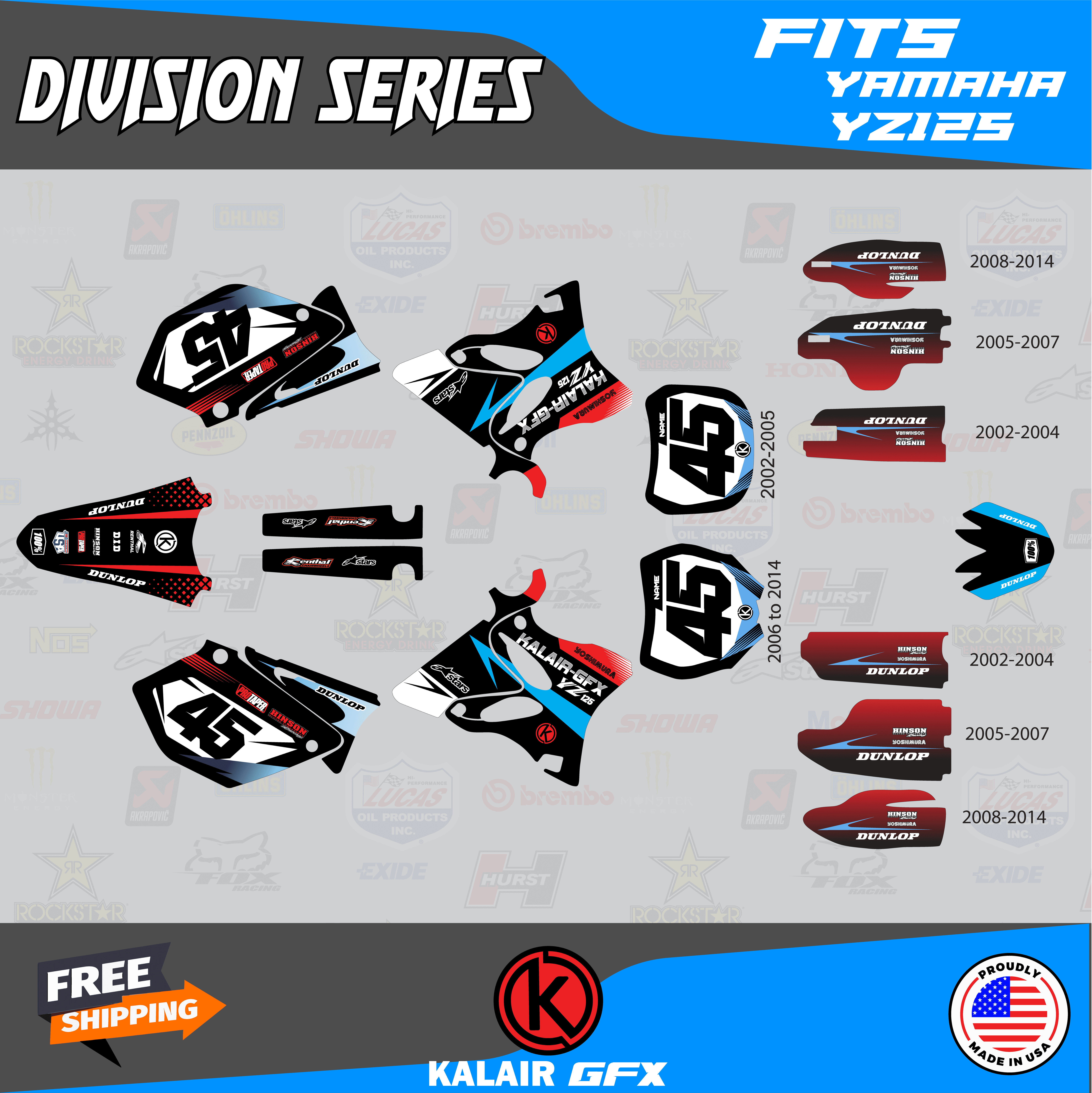 Kalair GFX Graphics Kit for Yamaha YZ125 (2002-2004) Division Series ...