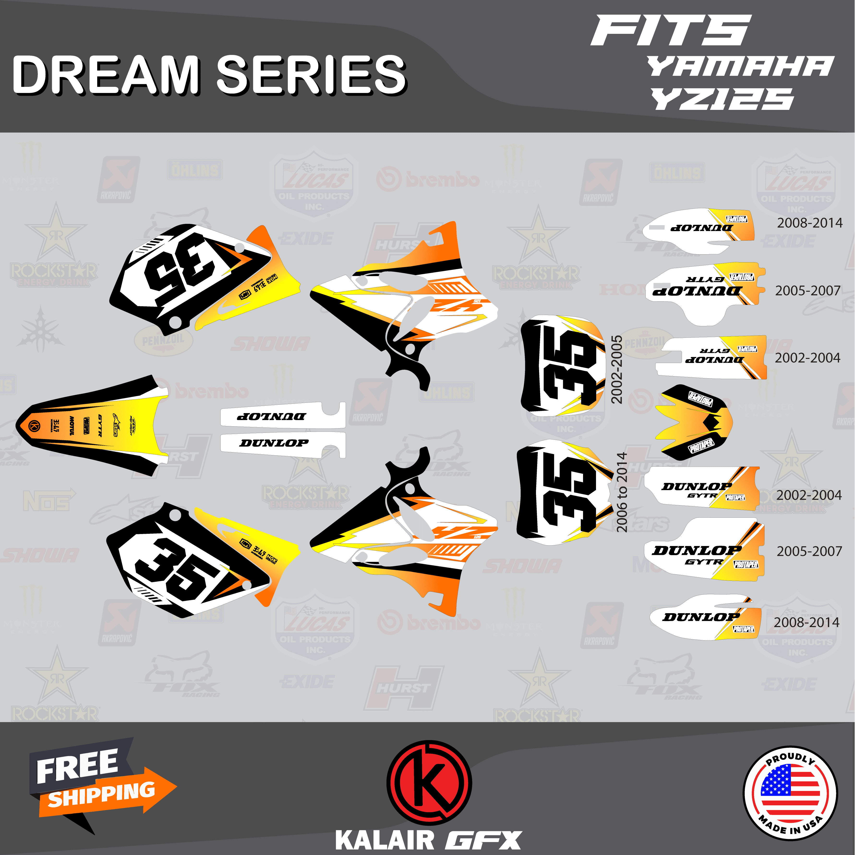 Kalair GFX Graphics Kit for Yamaha YZ125 (2002-2004) Dream Series ...