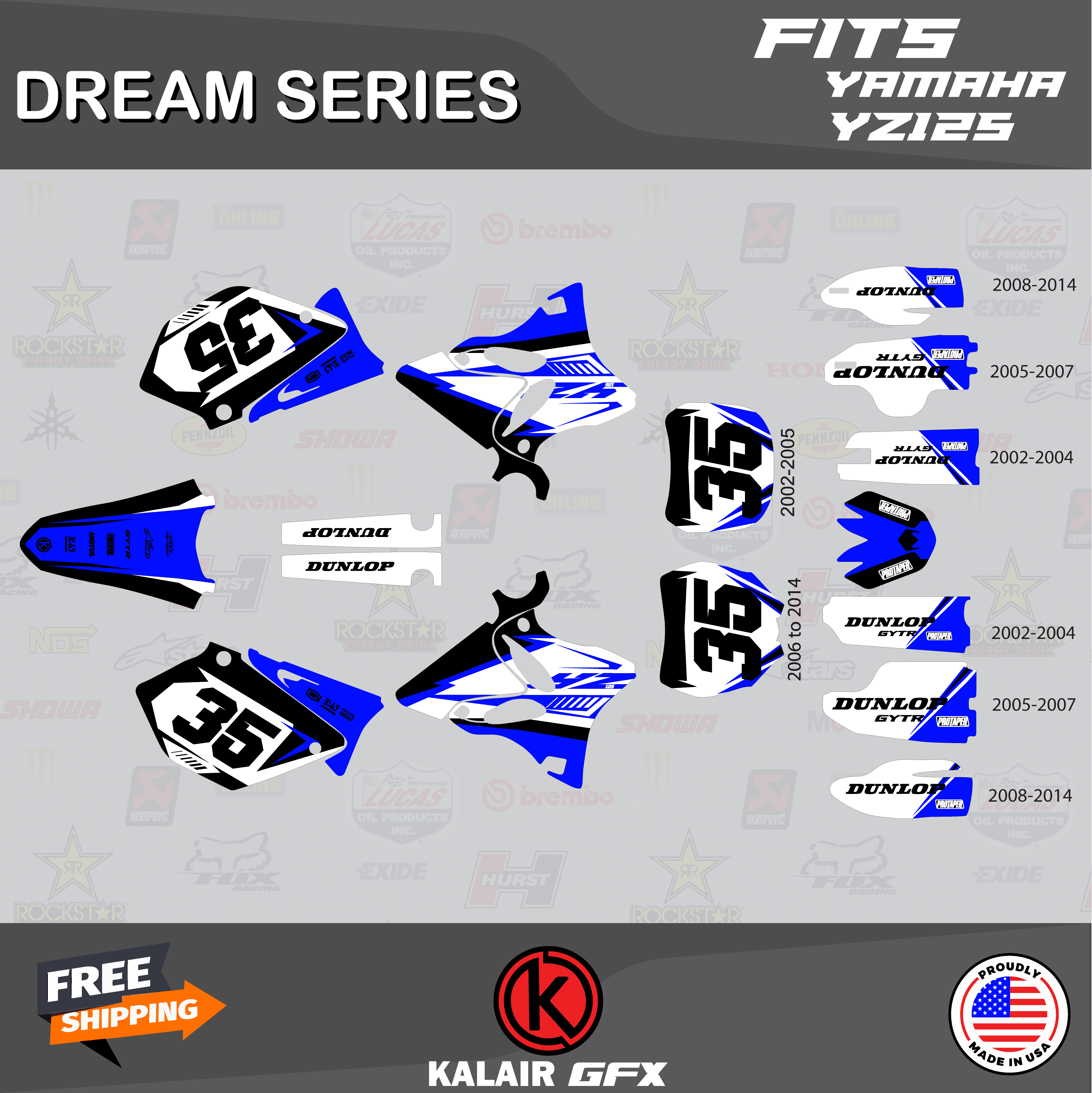 Kalair GFX Graphics Kit for Yamaha YZ125 (2002-2004) Dream Series ...
