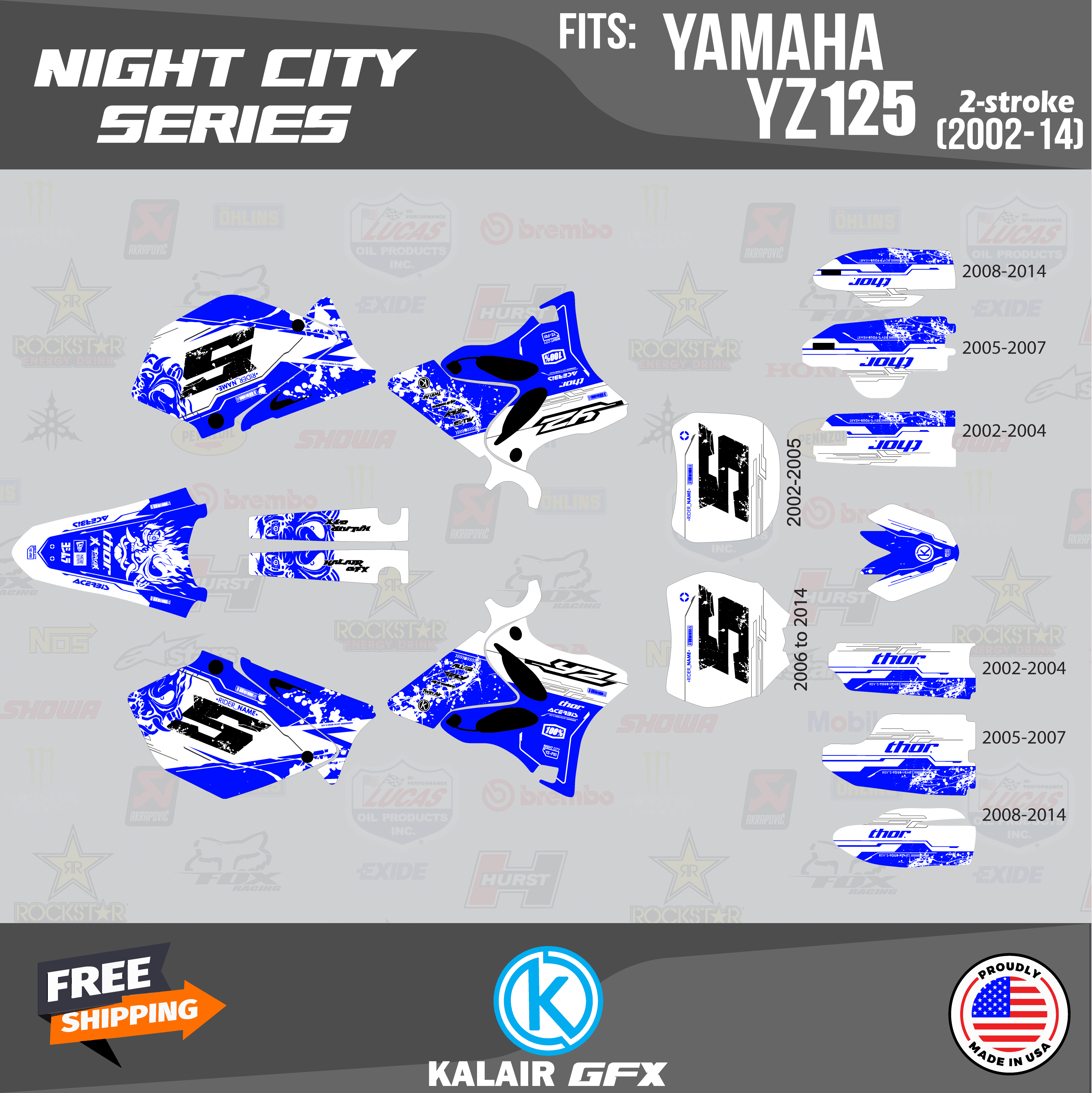 Kalair GFX Graphics Kit for Yamaha YZ125 (2002-2004) Nightcity Series ...