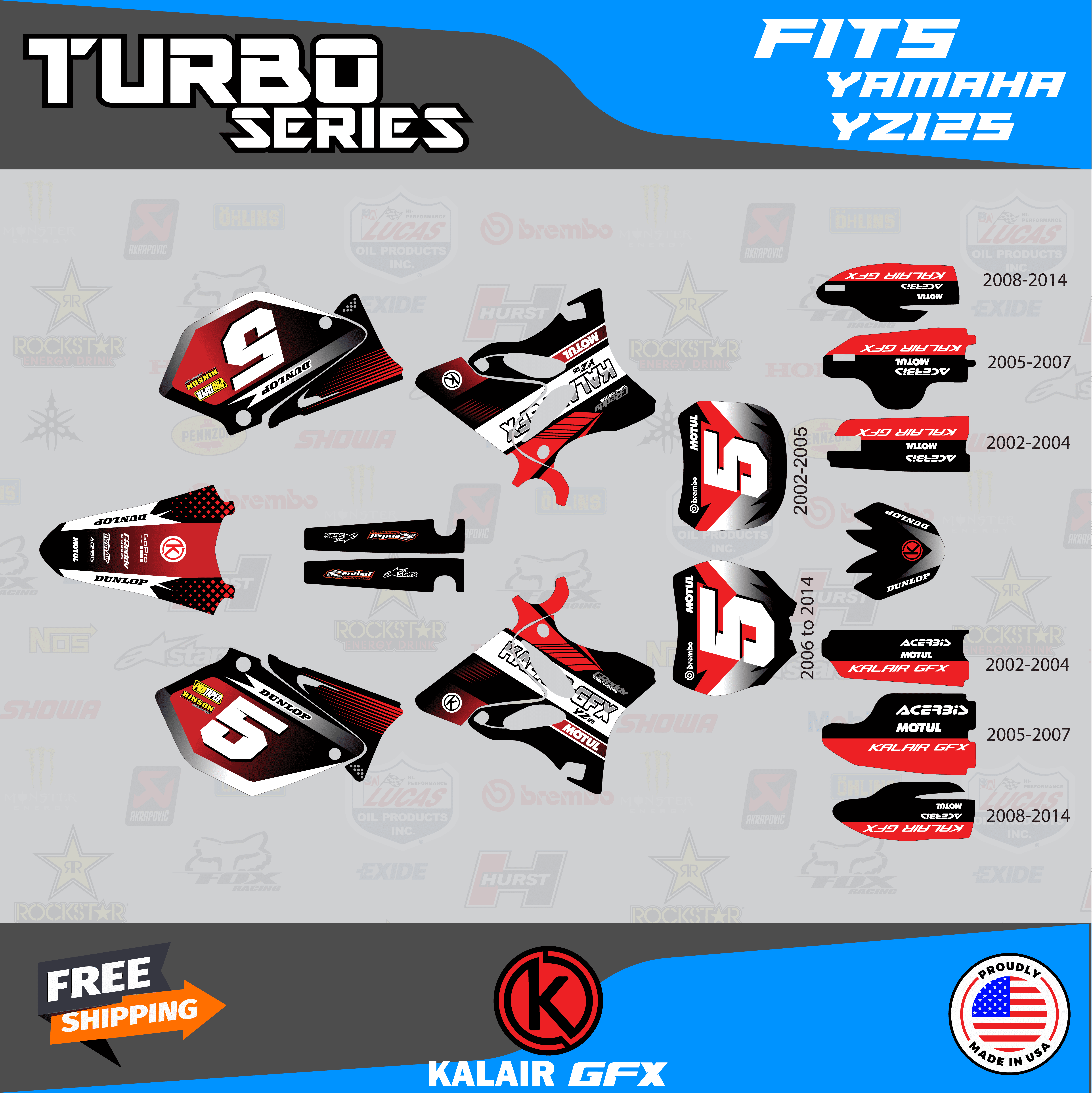 Kalair GFX Graphics Kit for Yamaha YZ125 (2002-2004) Turbo Series ...
