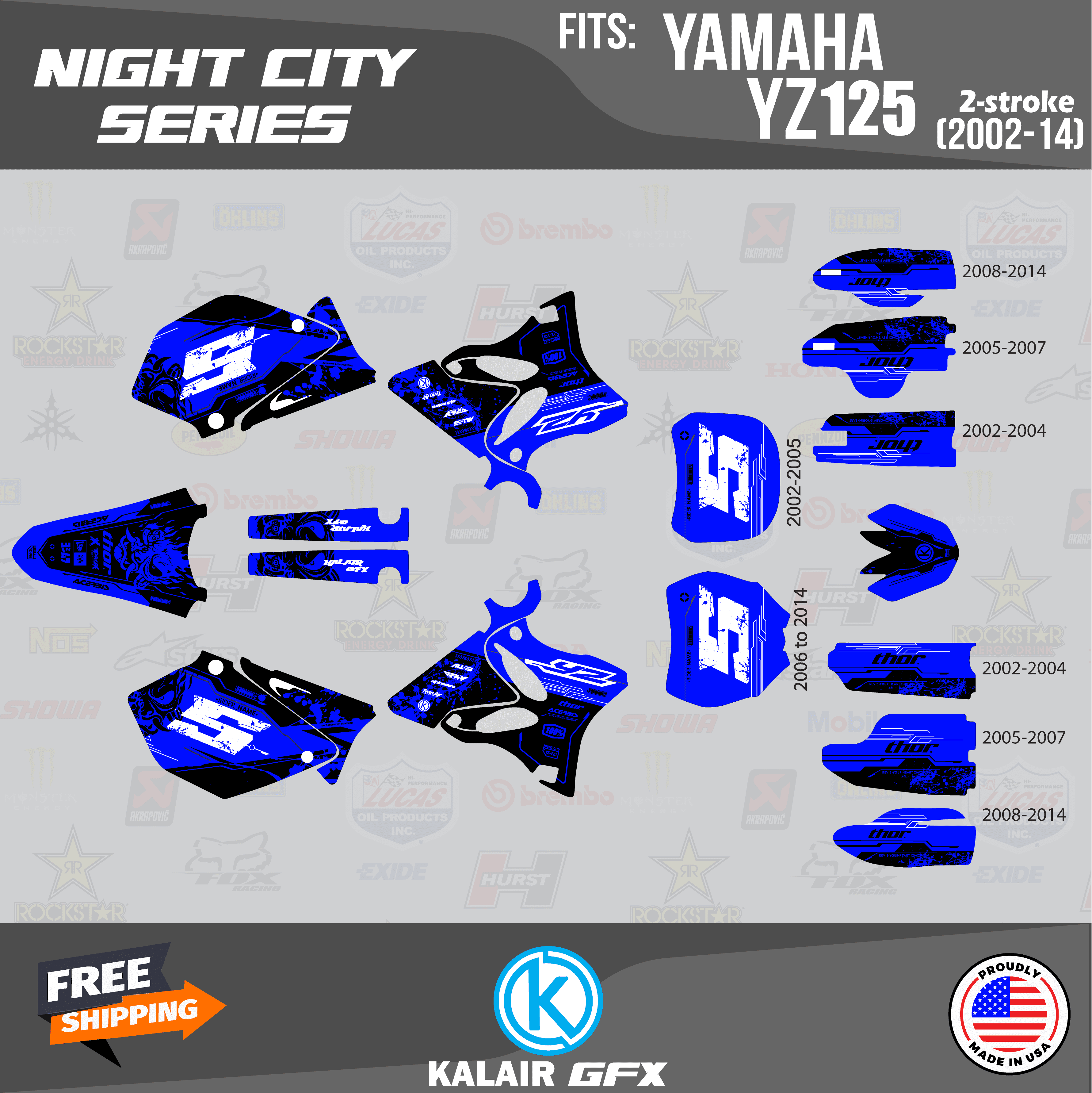 Kalair GFX Graphics Kit for Yamaha YZ125 (2006-2007) Nightcity Series ...