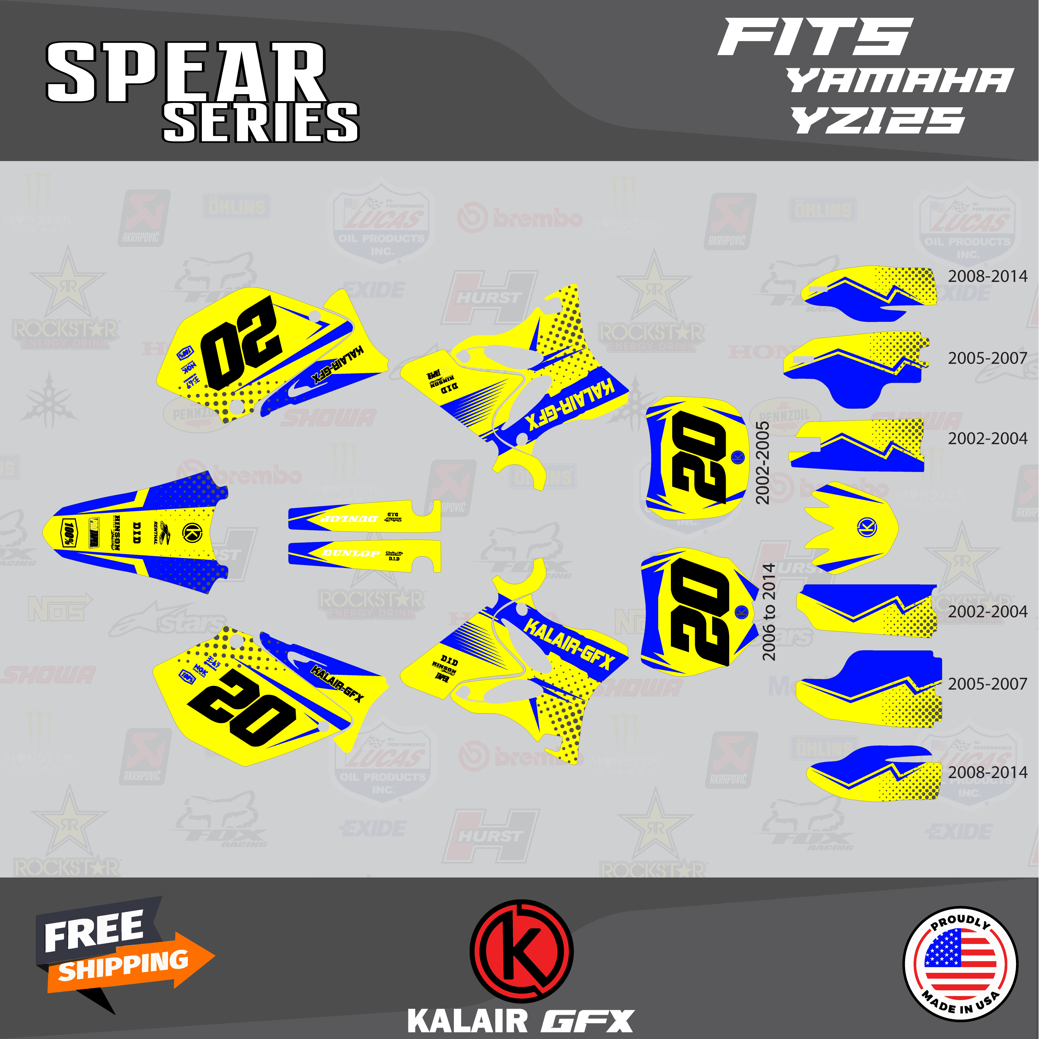 Kalair GFX Graphics Kit for Yamaha YZ125 (2006-2007) Spear Series ...