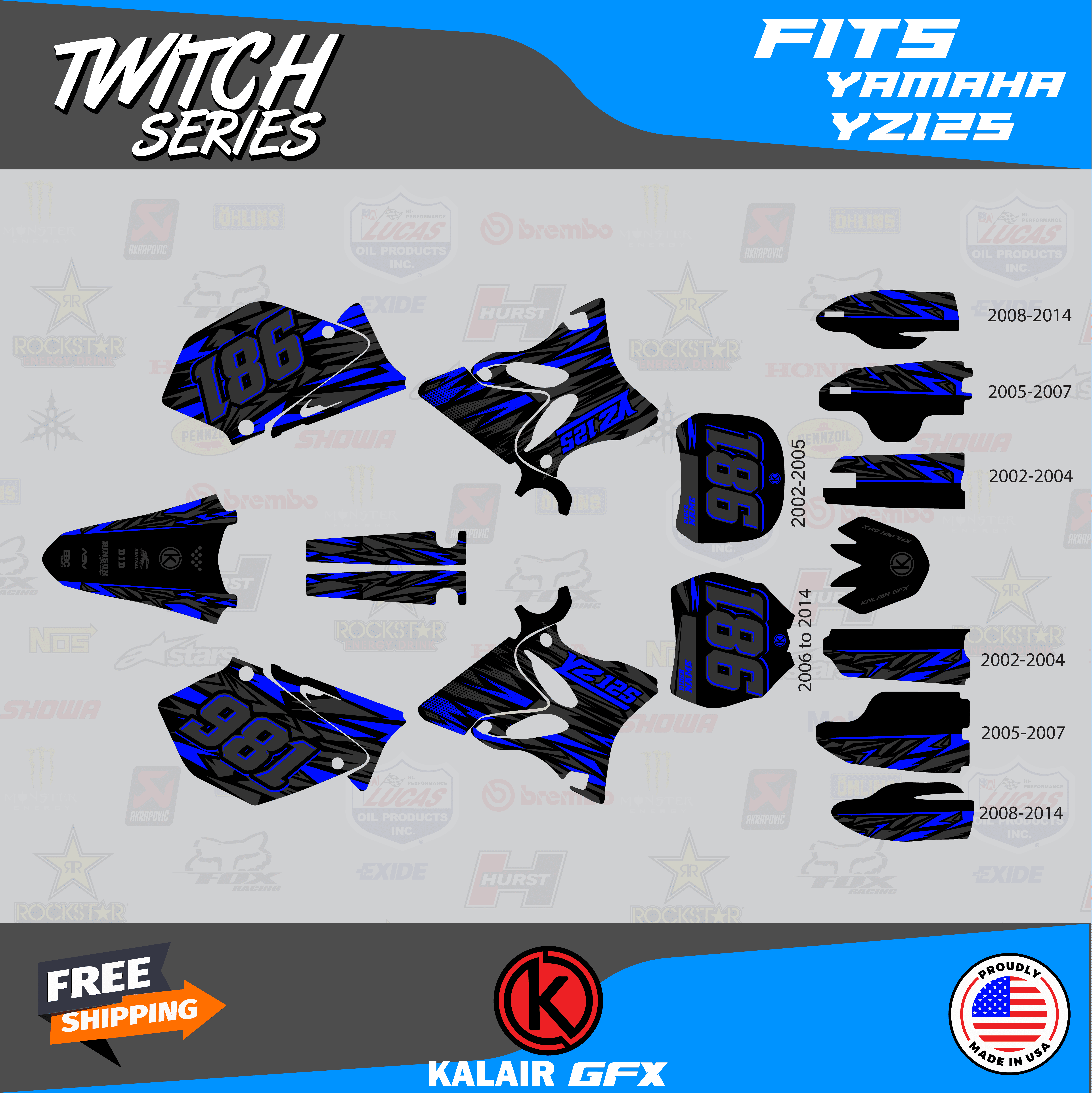 Kalair GFX Graphics Kit for Yamaha YZ125 (2006-2007) Twitch Series ...