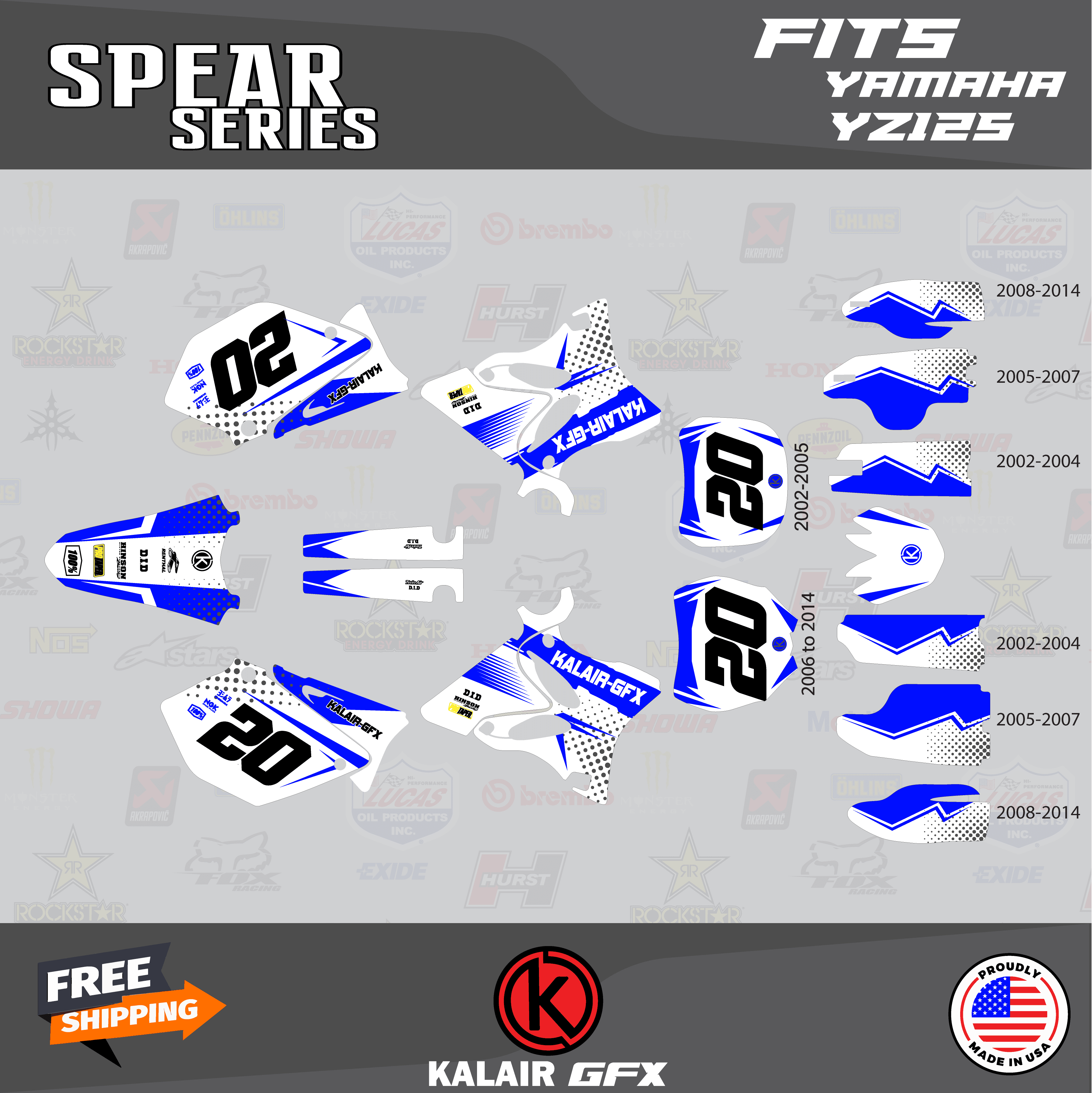 Kalair GFX Graphics Kit for Yamaha YZ125 (2008-2014) Spear Series ...