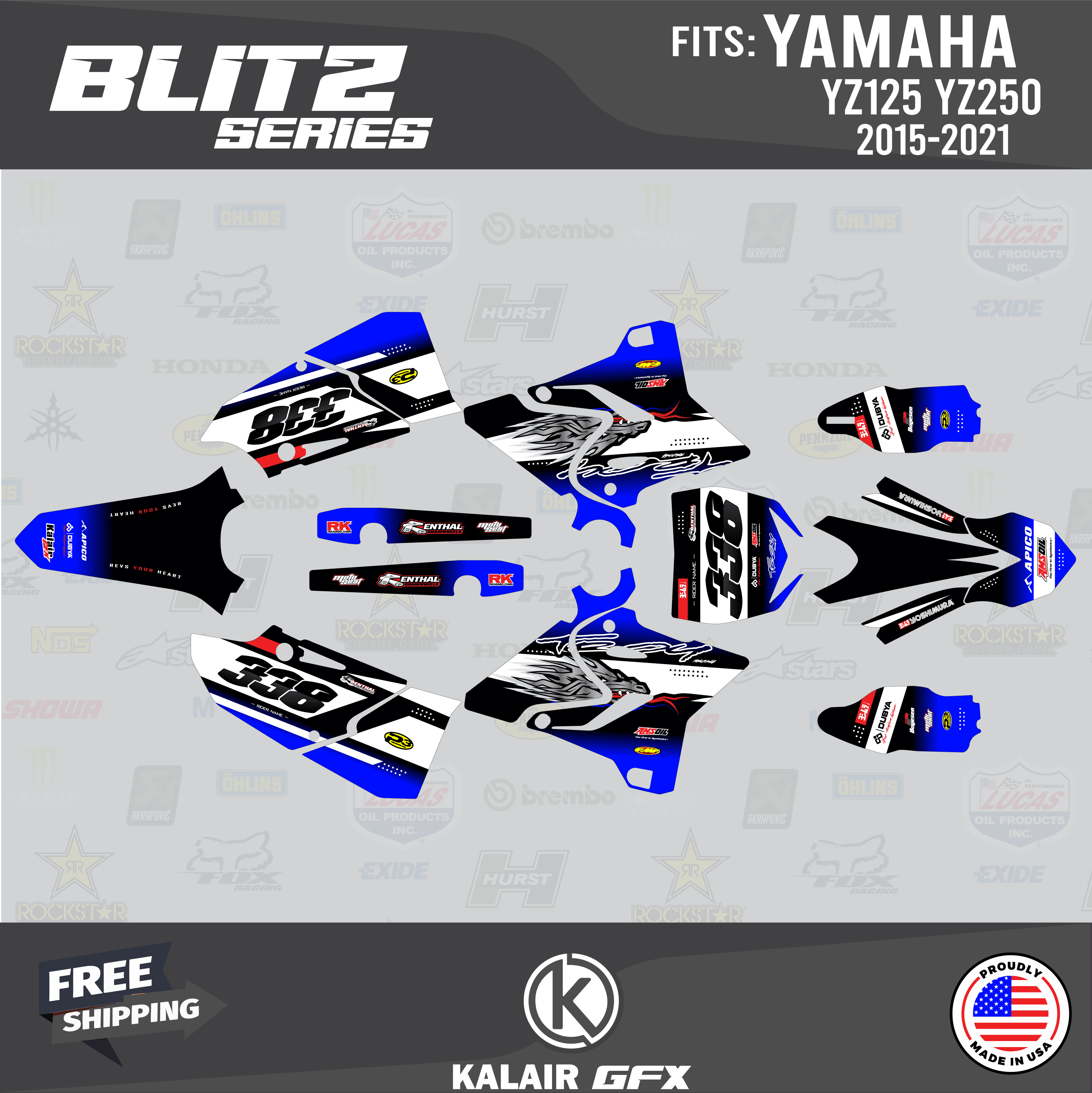 Kalair GFX Graphics Kit for Yamaha YZ125 (2015-2021) Blitz Series ...