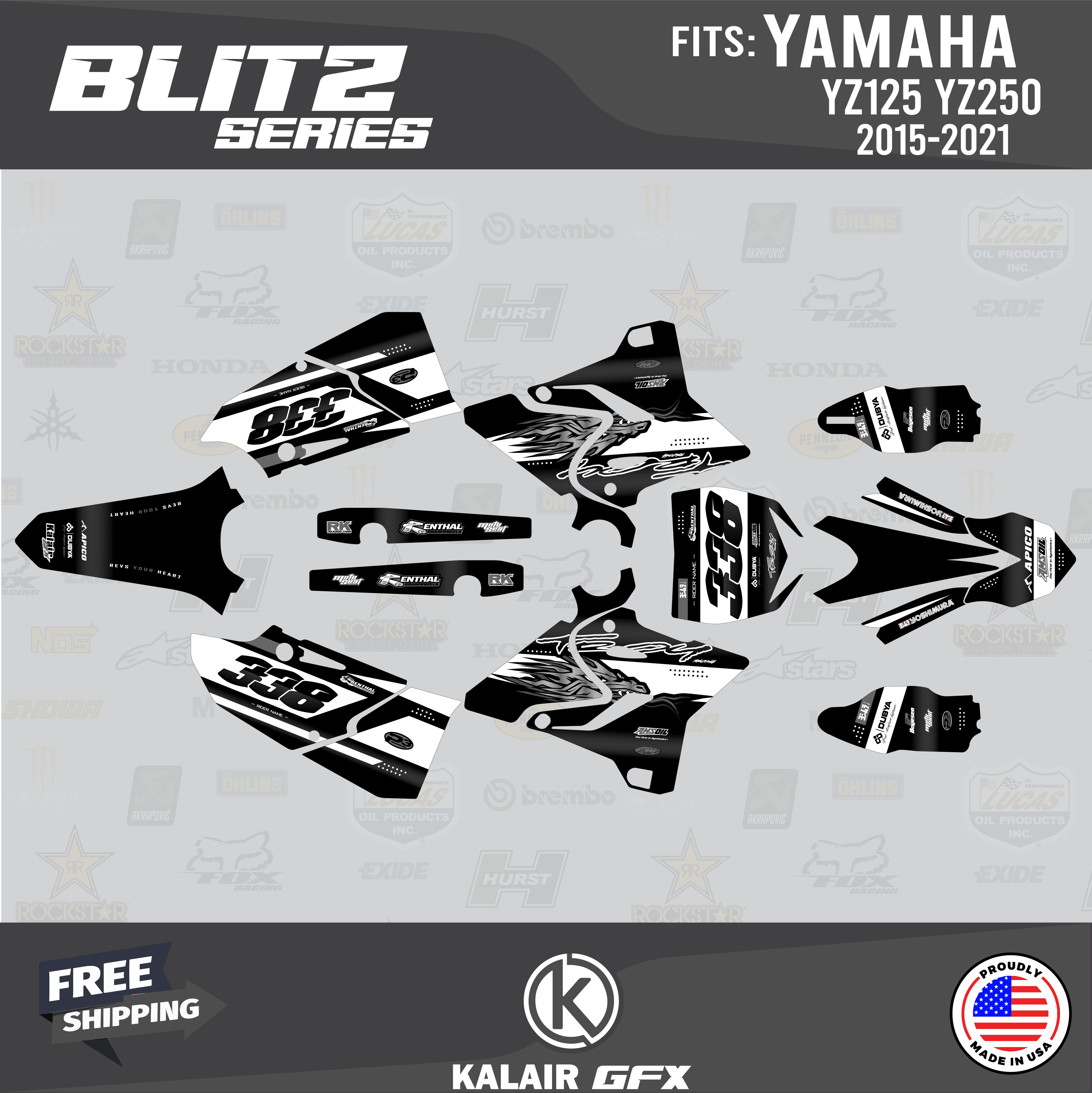 Kalair GFX Graphics Kit for Yamaha YZ125 (2015-2021) Blitz Series ...