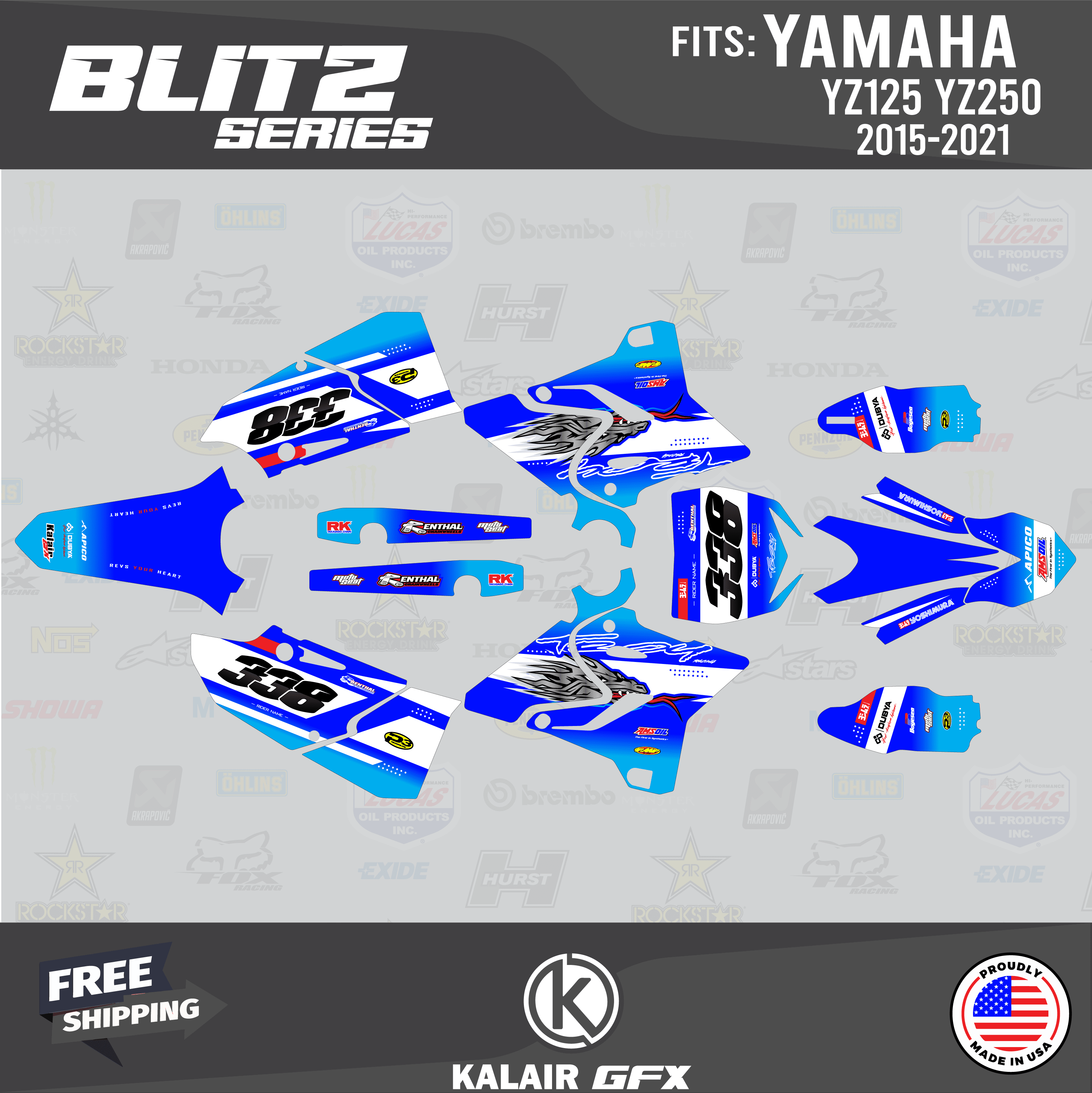 Kalair GFX Graphics Kit for Yamaha YZ125 (2015-2021) Blitz Series ...
