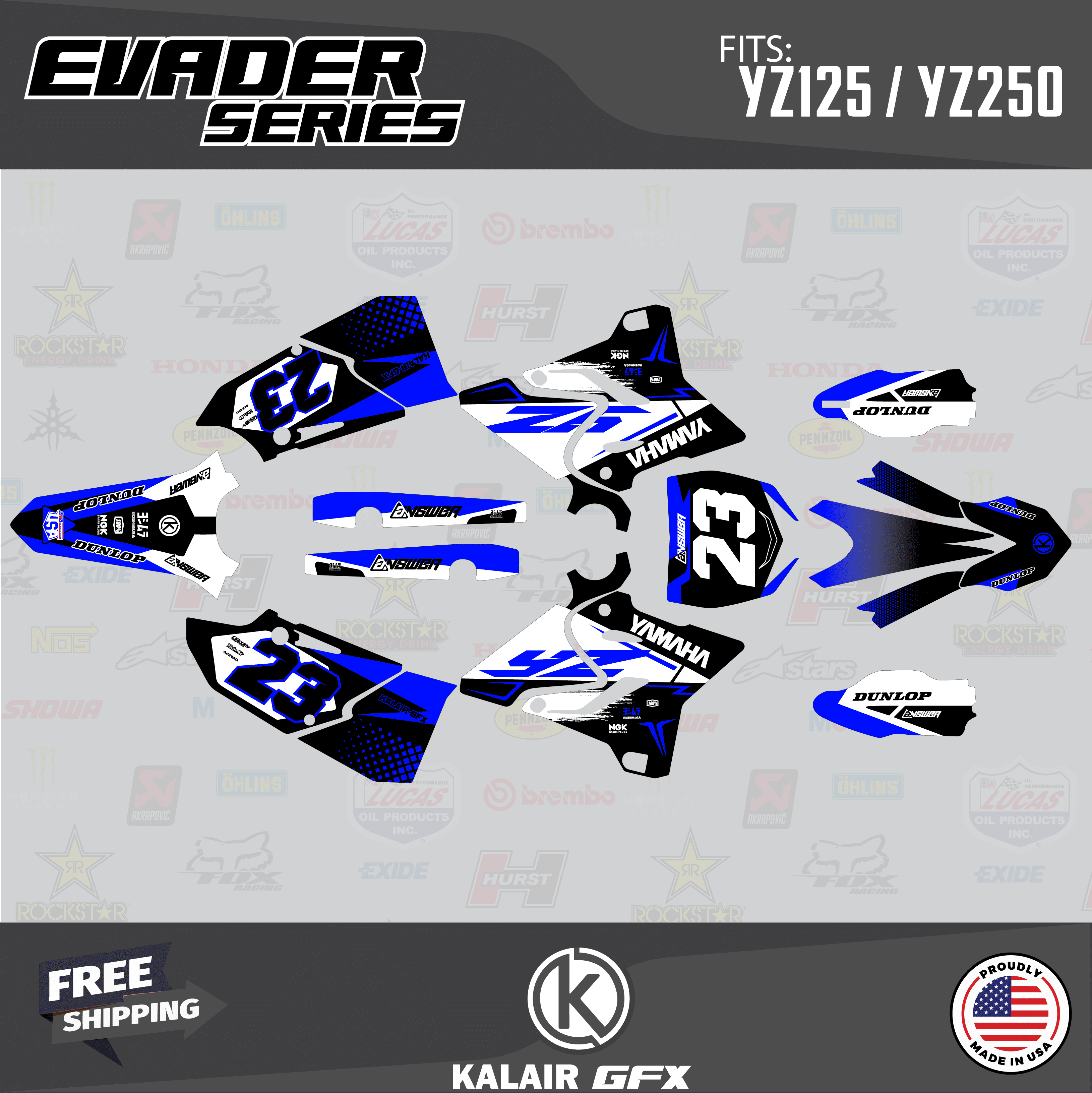 Kalair GFX Graphics Kit for Yamaha YZ125 (2015-2021) Evader Series ...