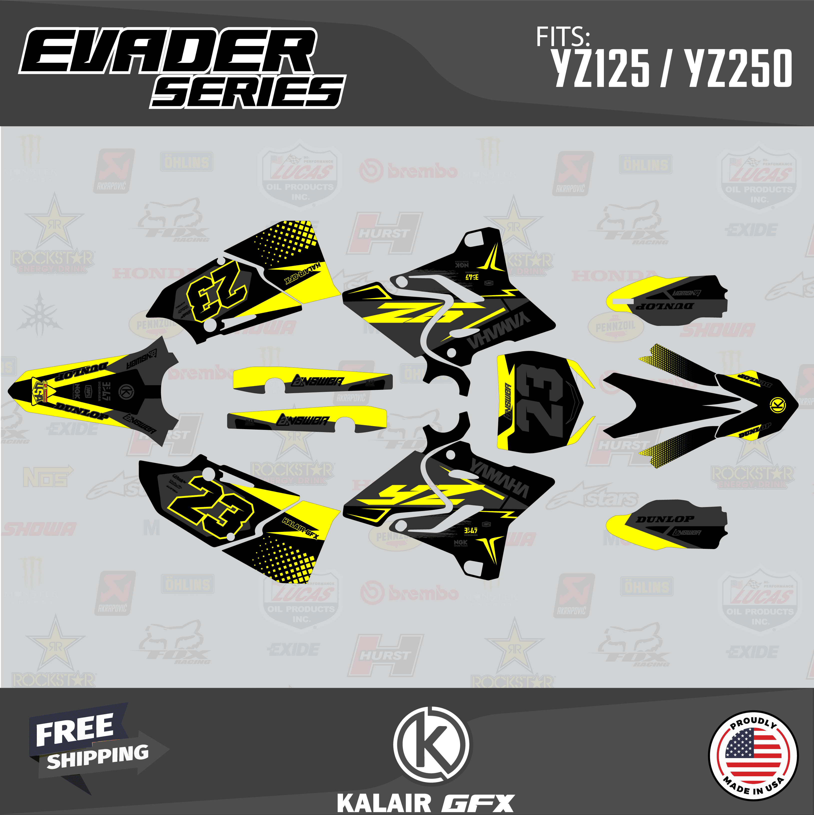 Kalair GFX Graphics Kit for Yamaha YZ125 (2015-2021) Evader Series ...