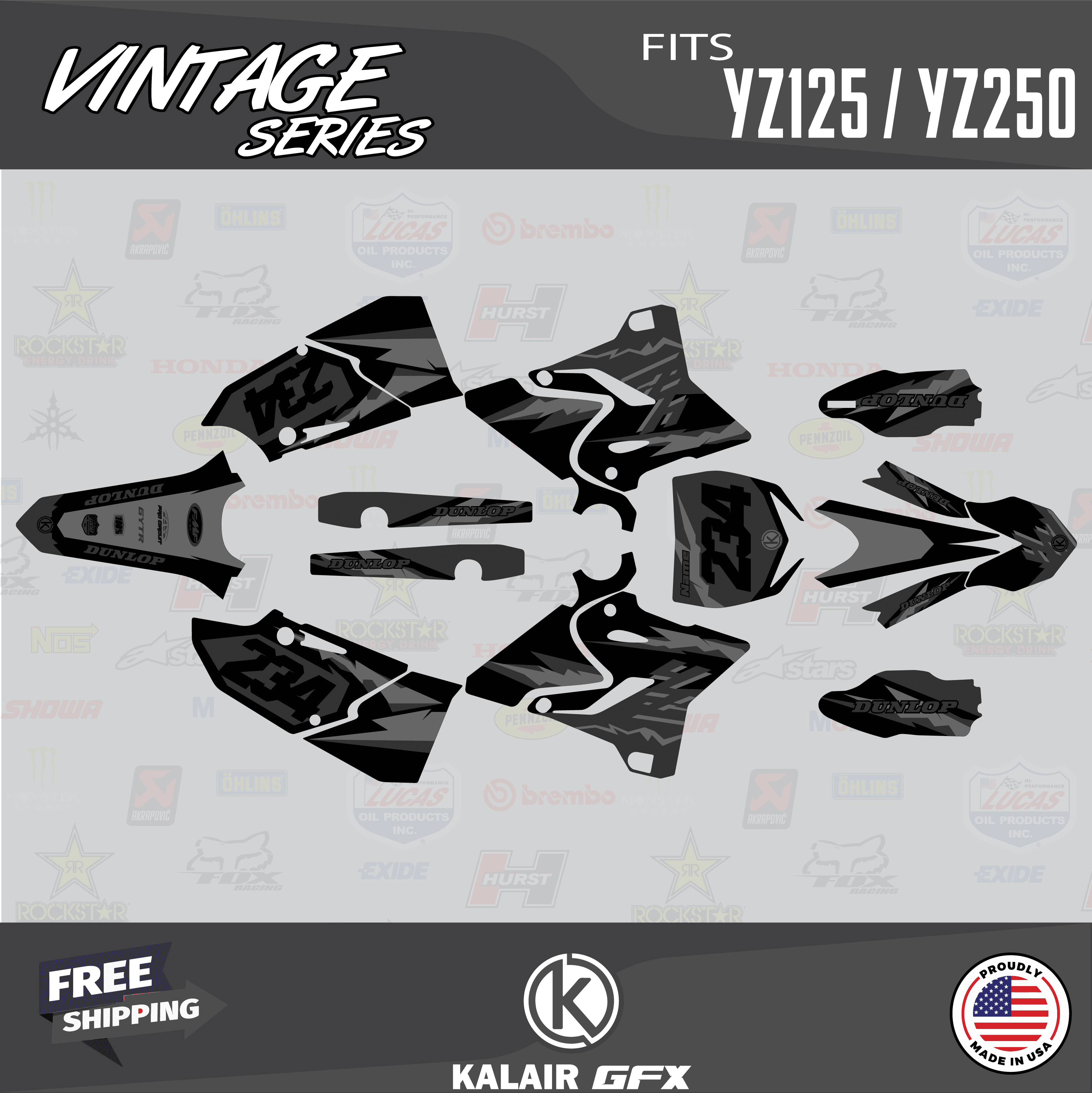 Kalair GFX Graphics Kit for Yamaha YZ125 (2015-2021) Vintage Series ...