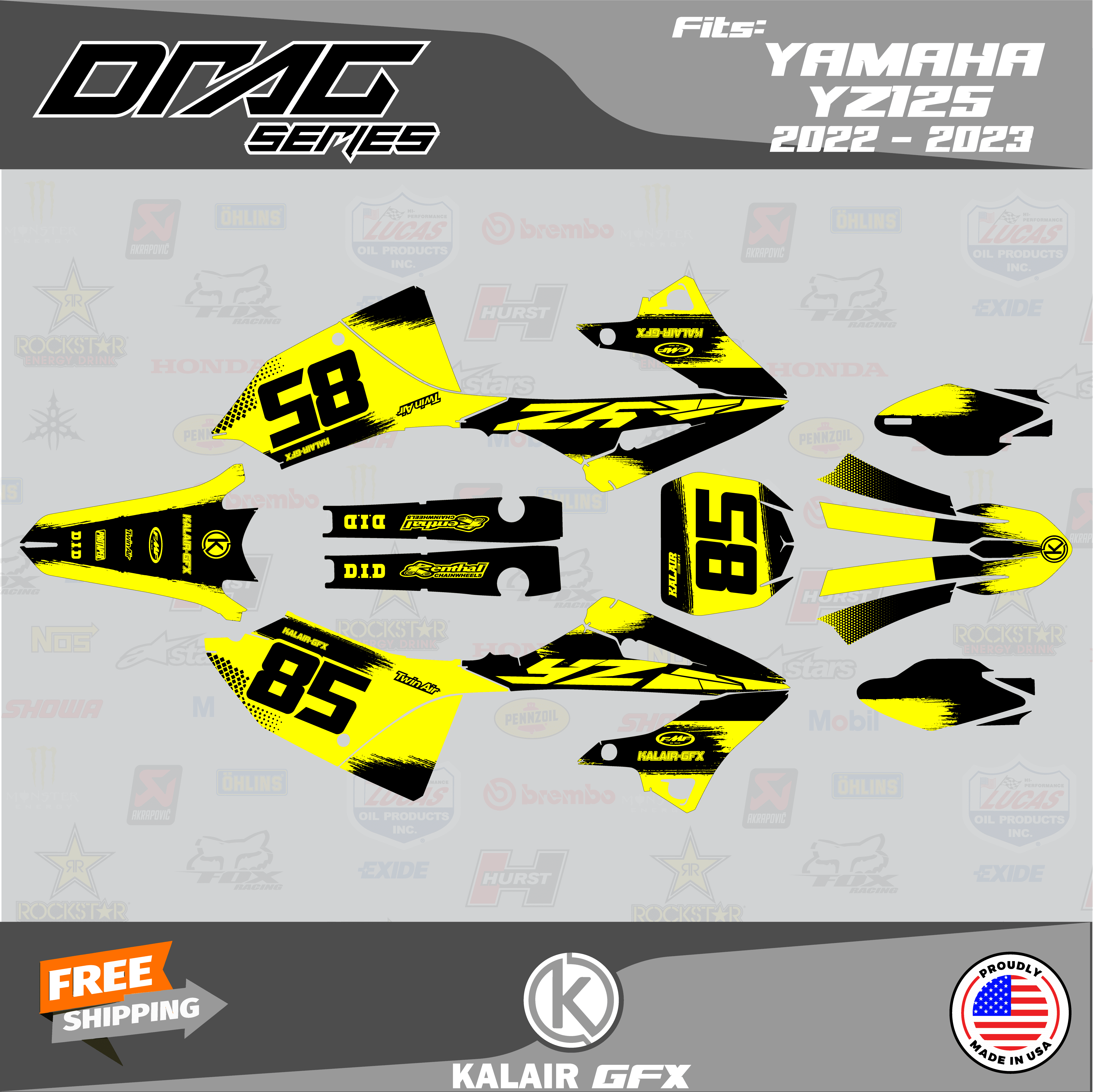 Kalair GFX Graphics Kit for Yamaha YZ125 (2022-2023) Drag Series ...