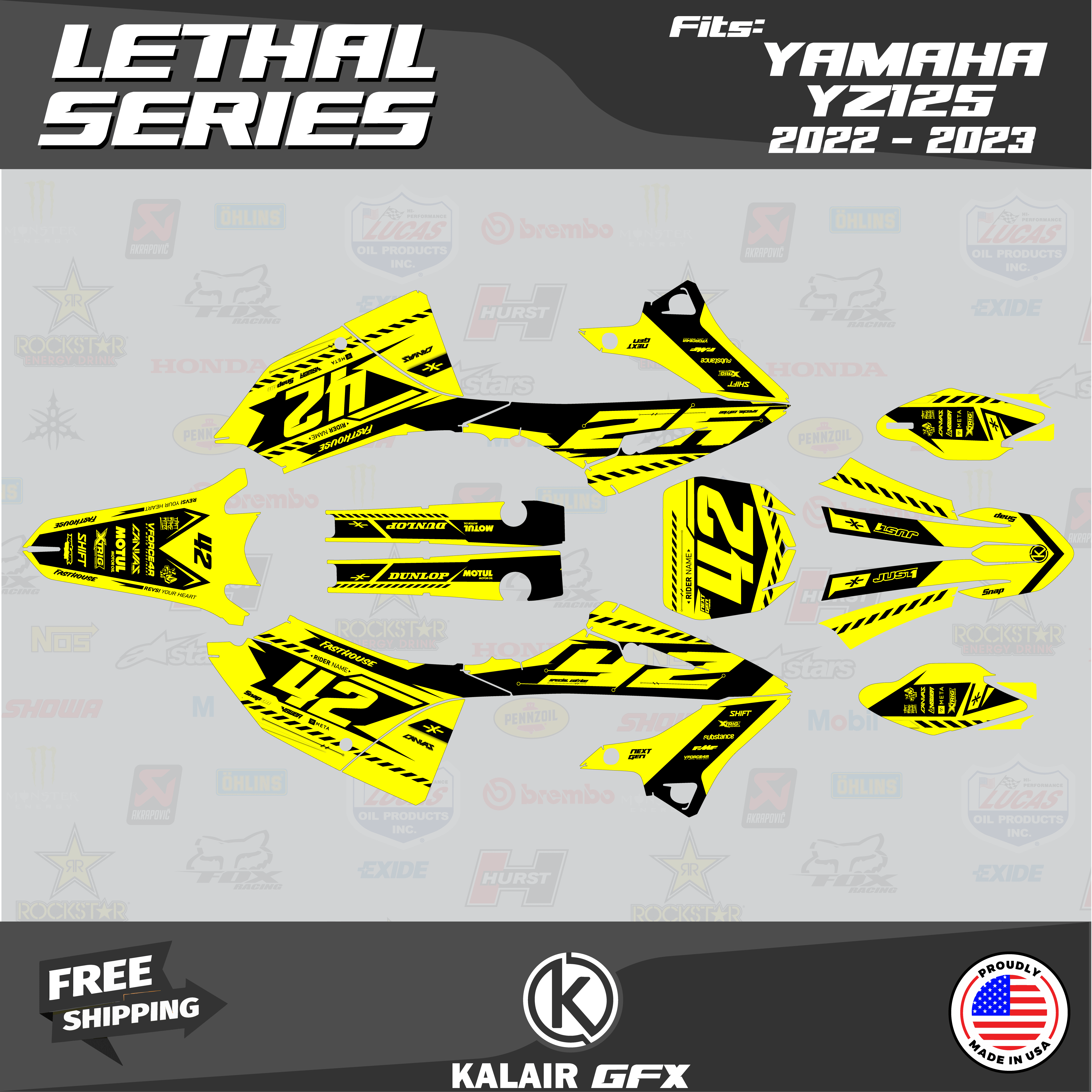Kalair GFX Graphics Kit for Yamaha YZ125 (2022-2023) Lethal Series ...