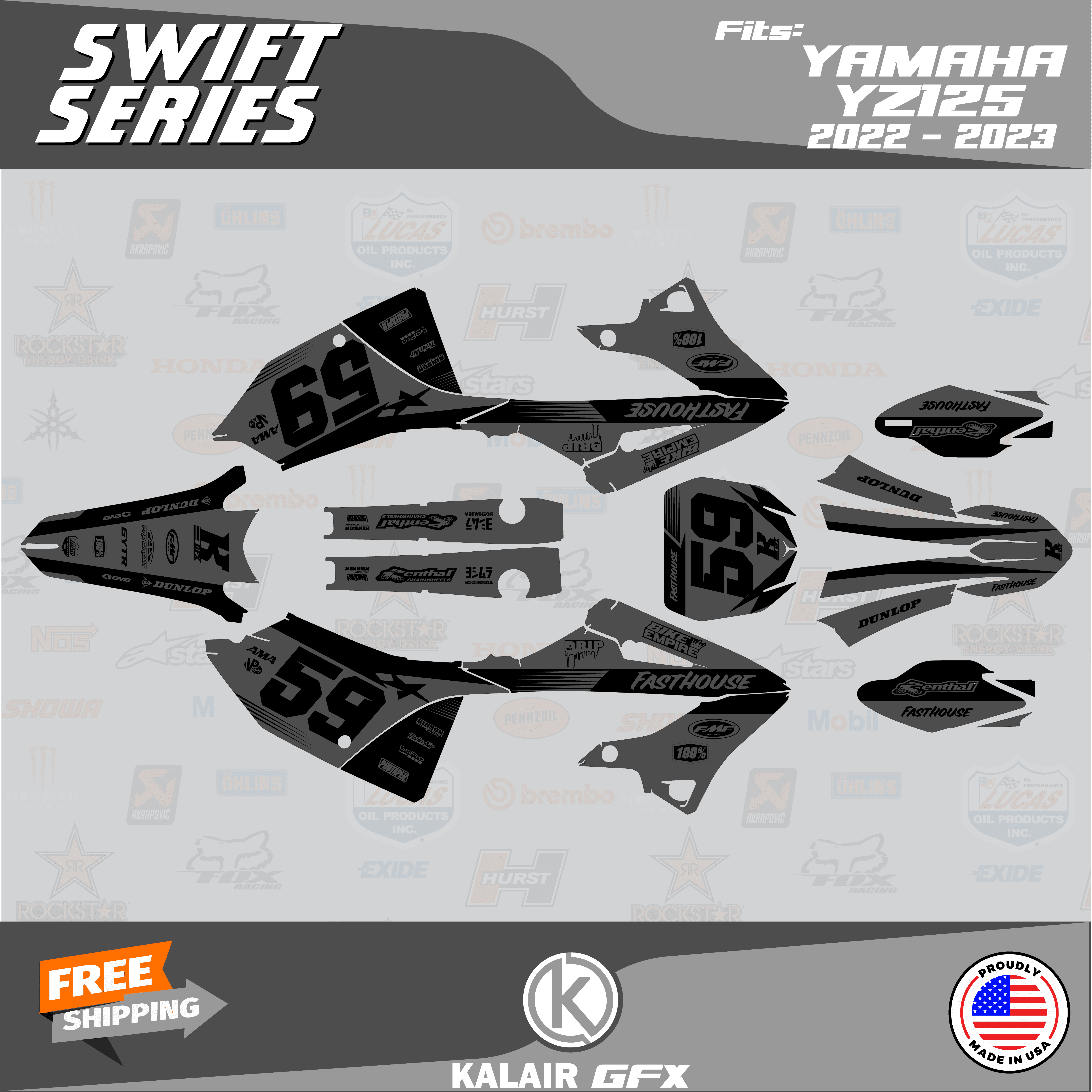 Kalair GFX Graphics Kit for Yamaha YZ125 (2022-2023) Swift Series ...