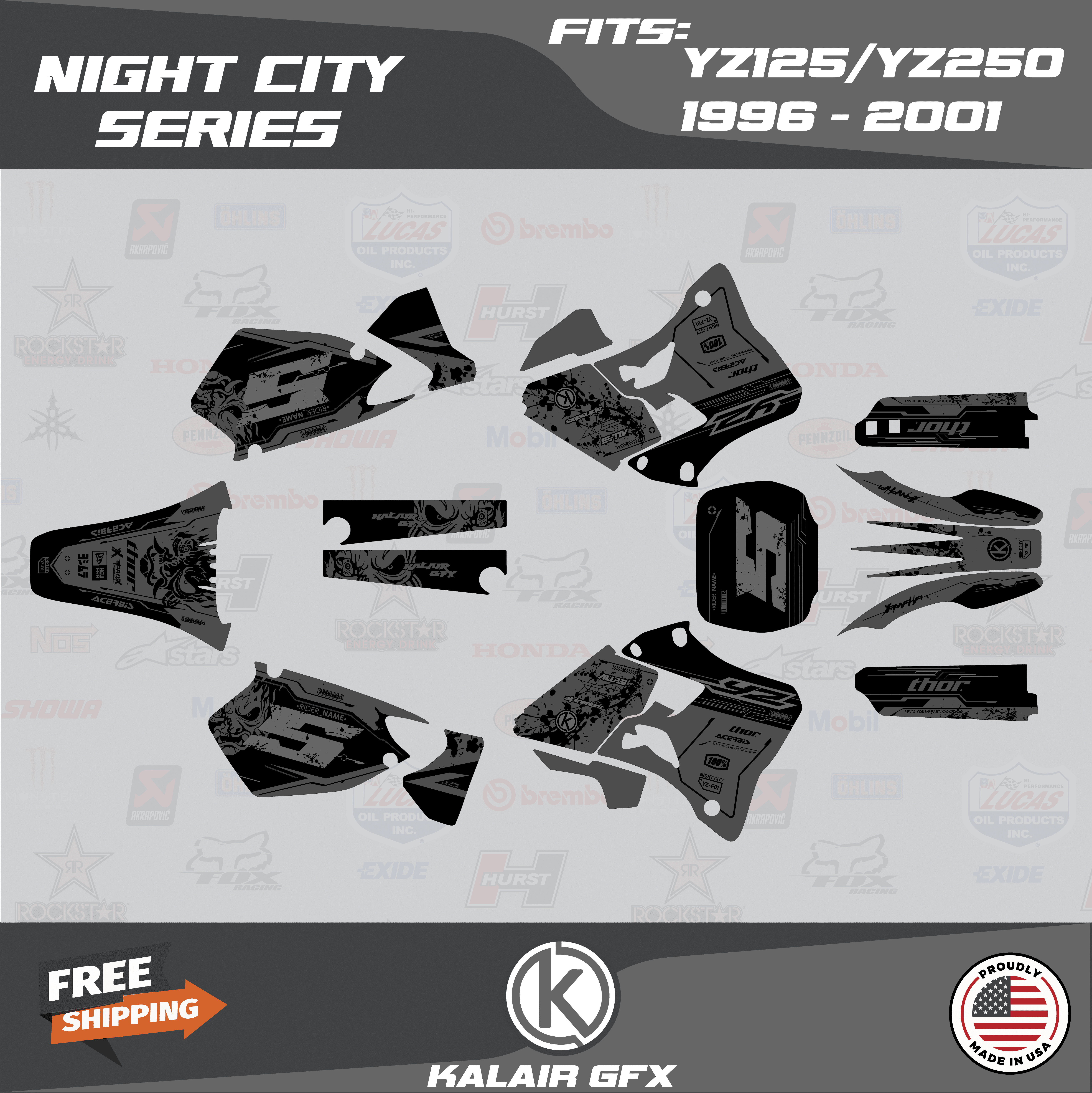Kalair GFX Graphics Kit for Yamaha YZ250 (1996-2001) Night-city Series ...