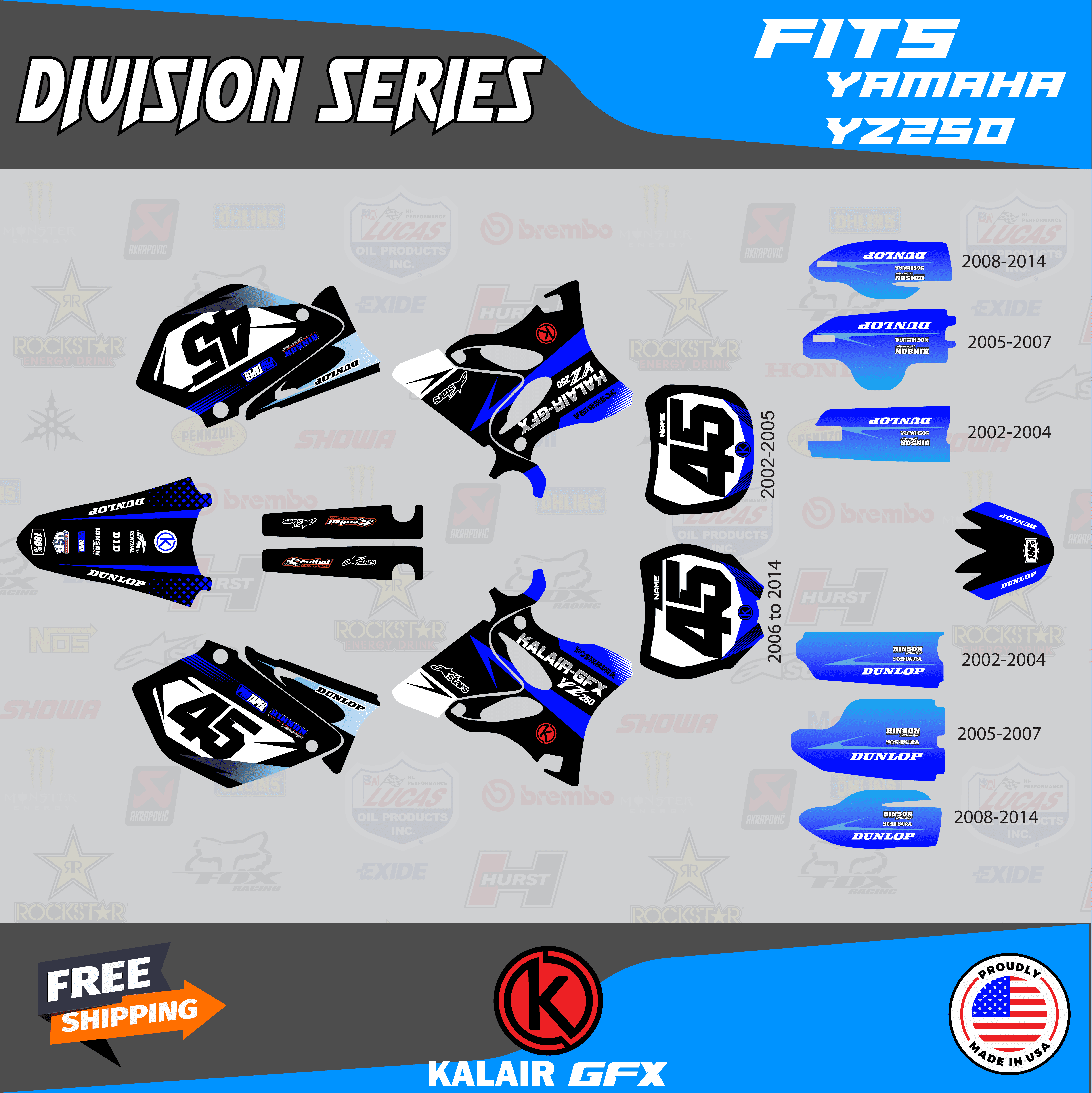 Kalair GFX Graphics Kit for Yamaha YZ250 (2002-2004) Division Series ...