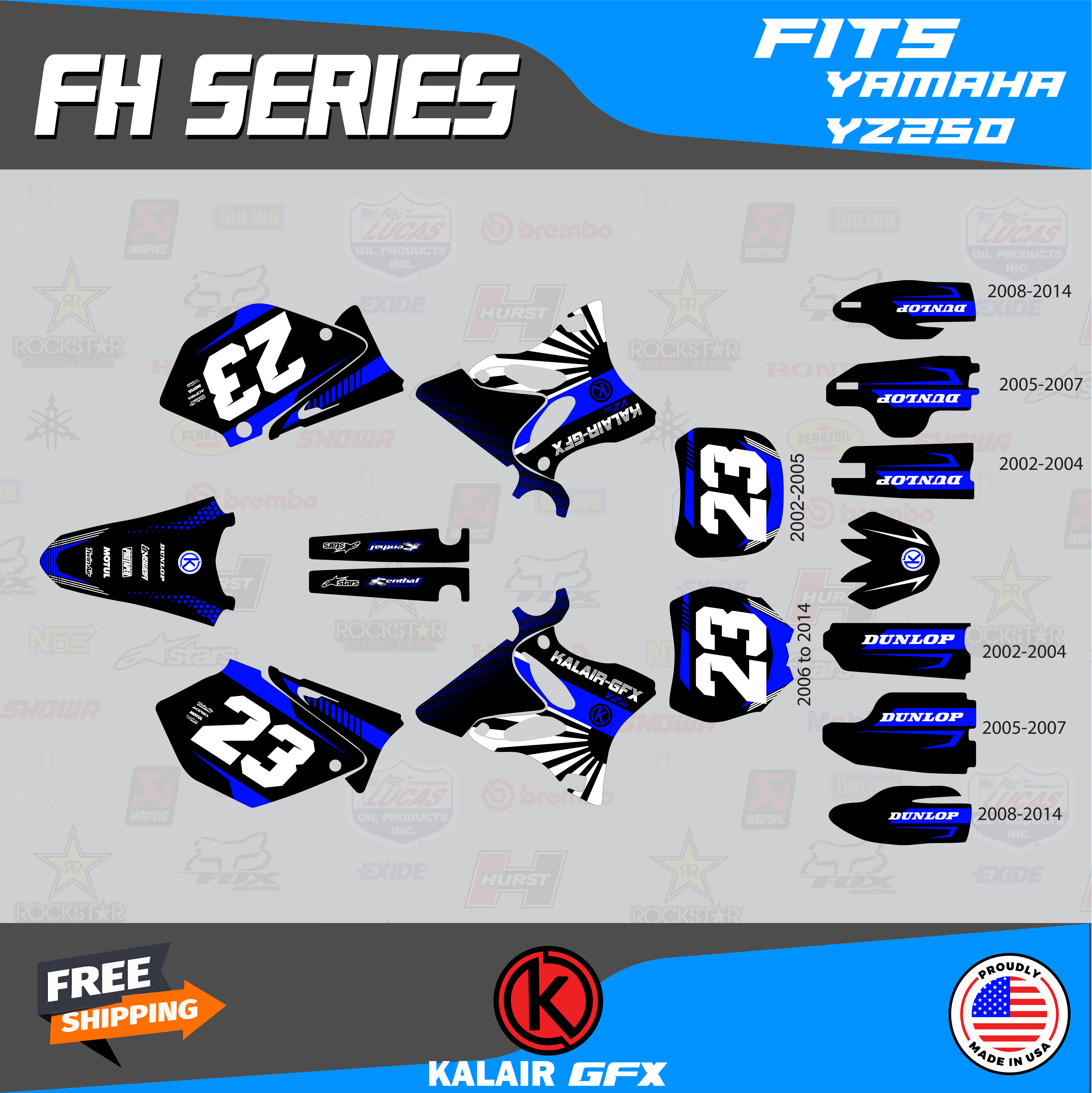 Kalair GFX Graphics Kit for Yamaha YZ250 (2002-2004) Fh Series ...