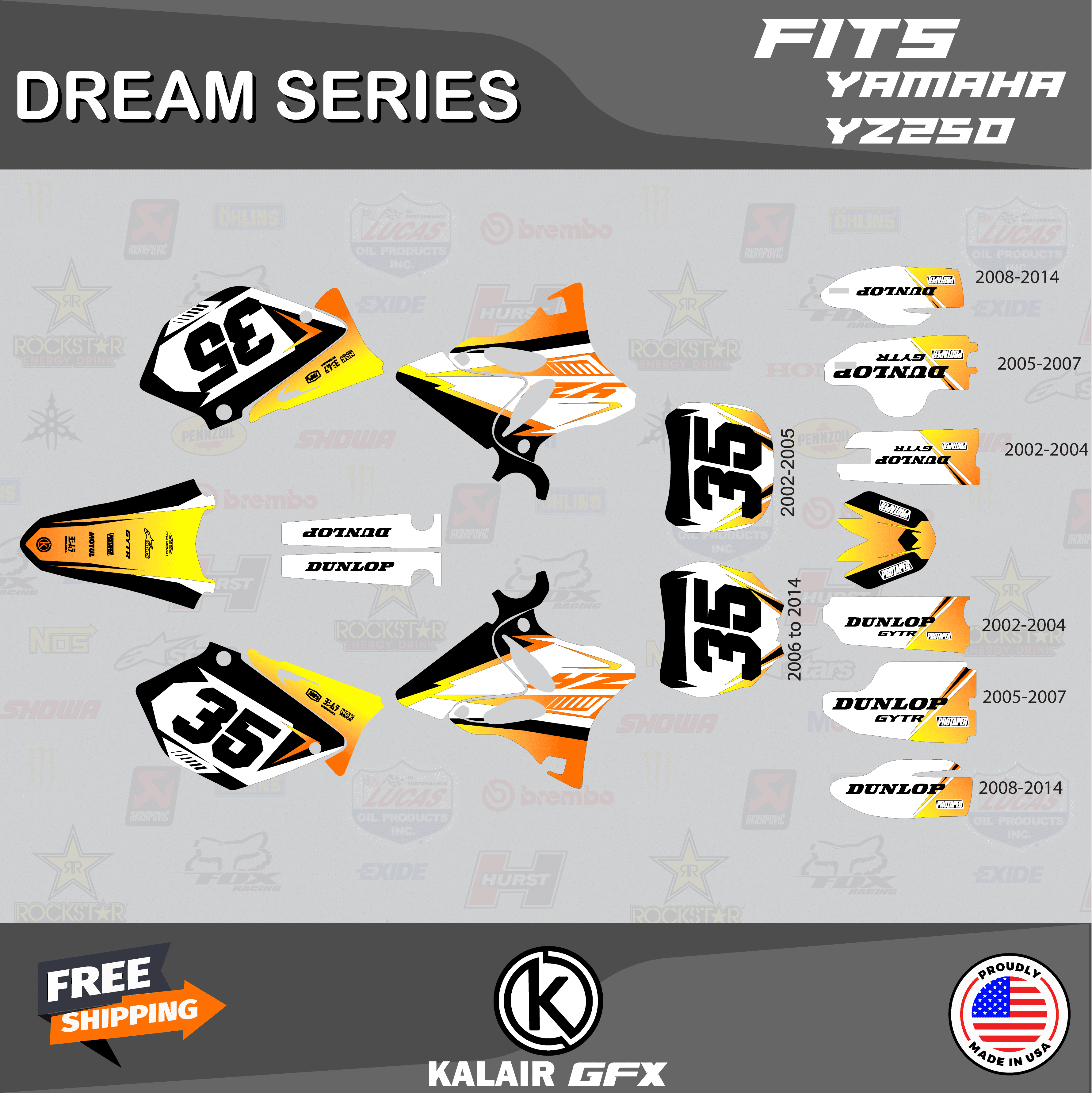 Kalair GFX Graphics Kit for Yamaha YZ250 (2005) Dream Series - Walmart.com