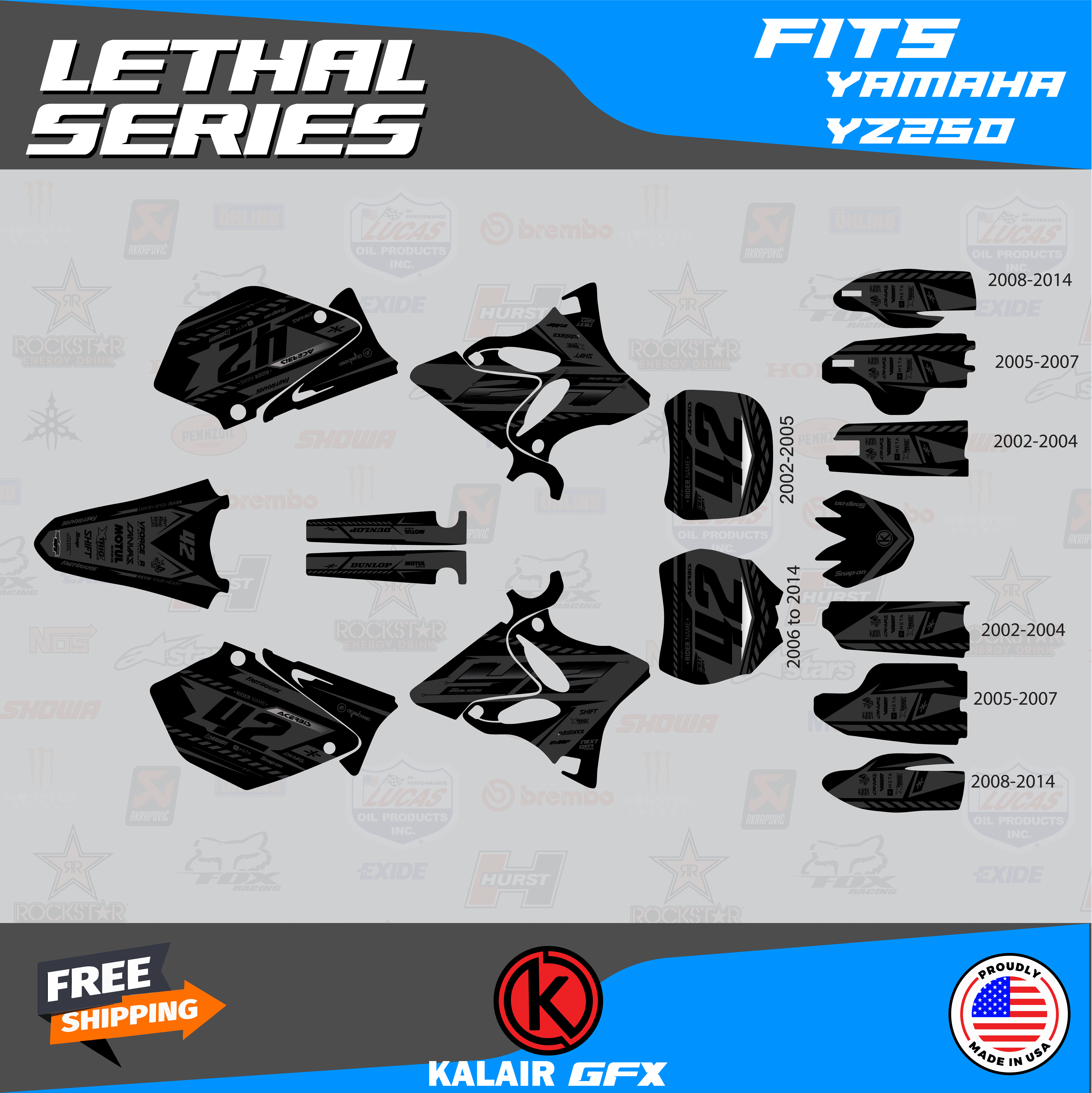 Kalair GFX Graphics Kit for Yamaha YZ250 (2005) Lethal Series - Walmart.com