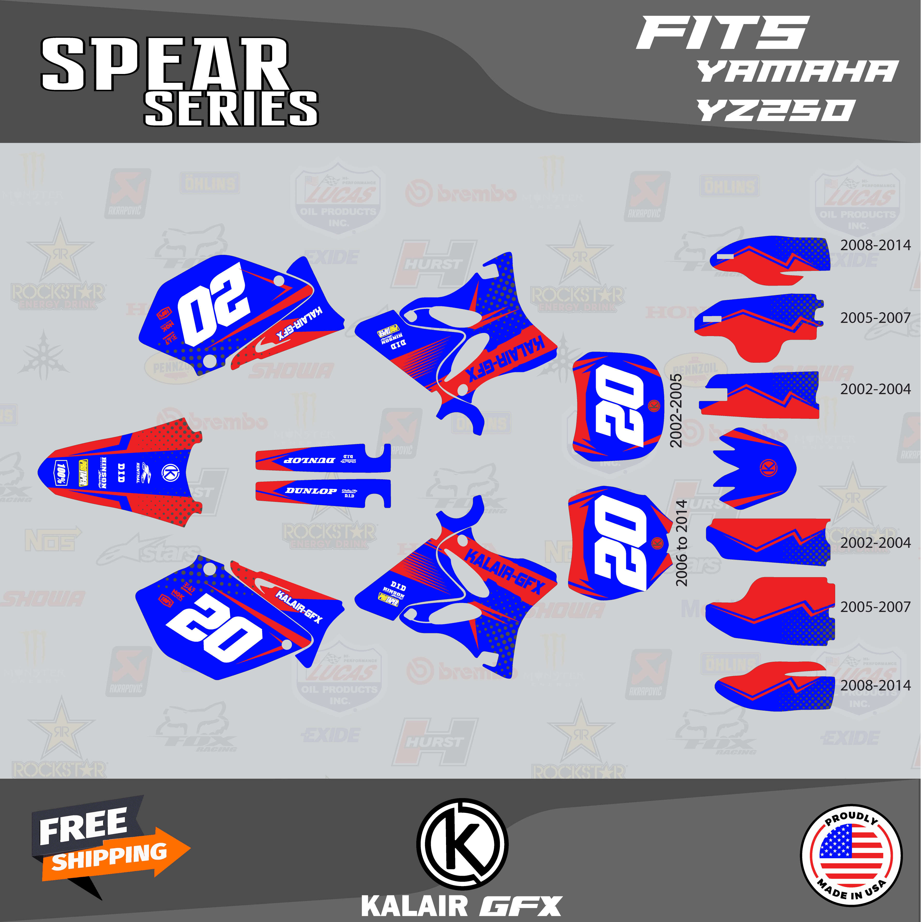 Kalair GFX Graphics Kit for Yamaha YZ250 (2005) Spear Series - Walmart.com