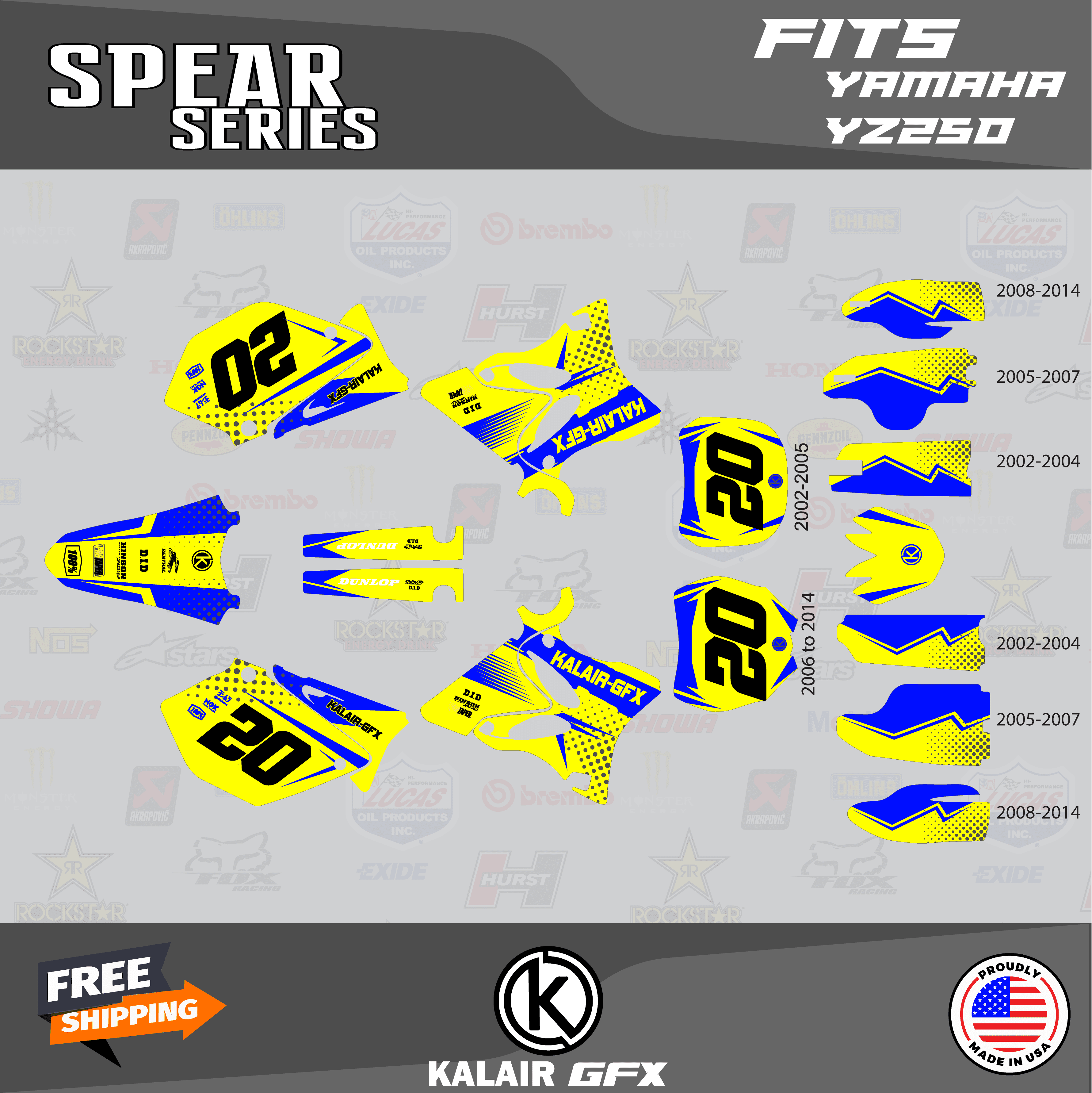 Kalair GFX Graphics Kit for Yamaha YZ250 (2005) Spear Series - Walmart.com