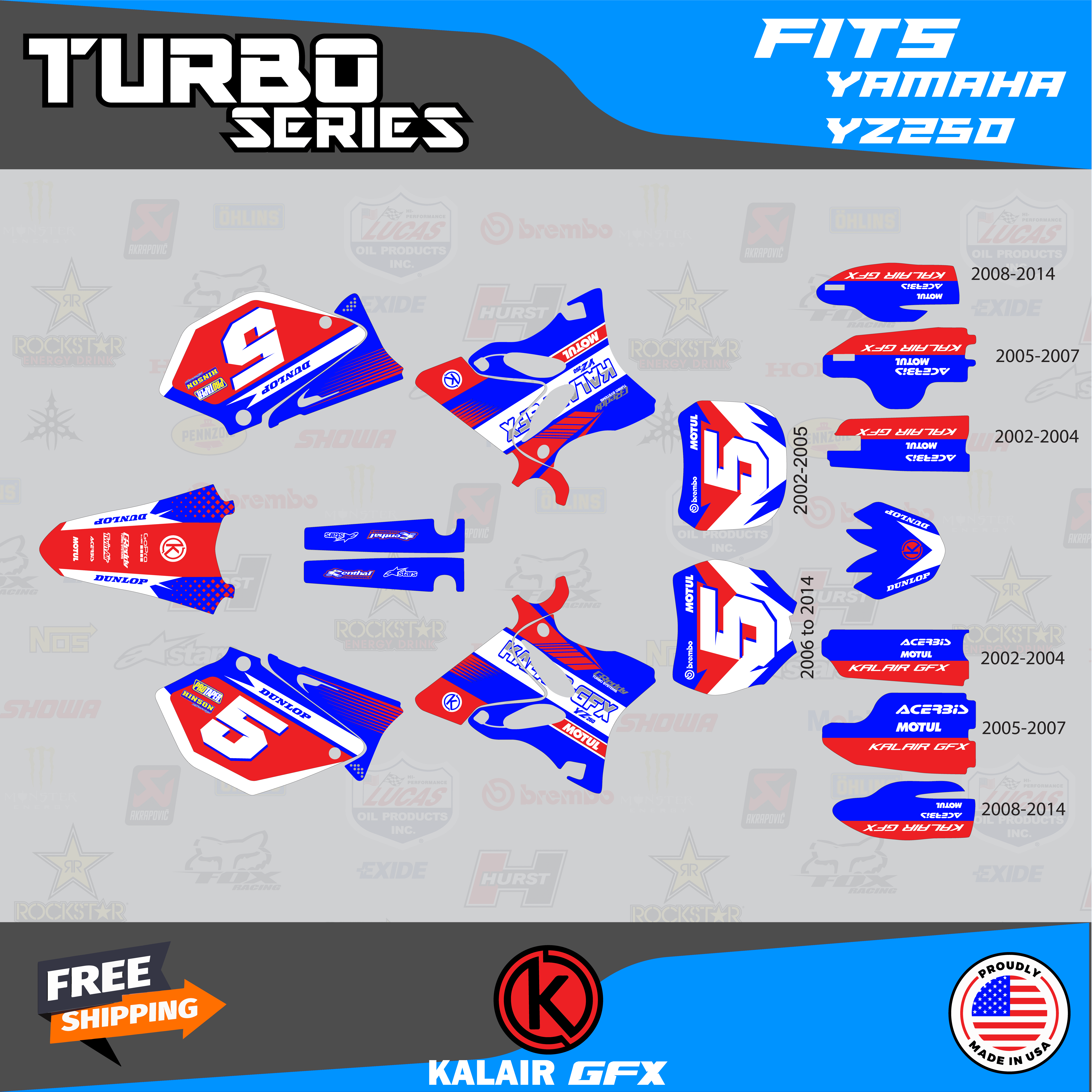 Kalair GFX Graphics Kit for Yamaha YZ250 (2005) Turbo Series - Walmart.com