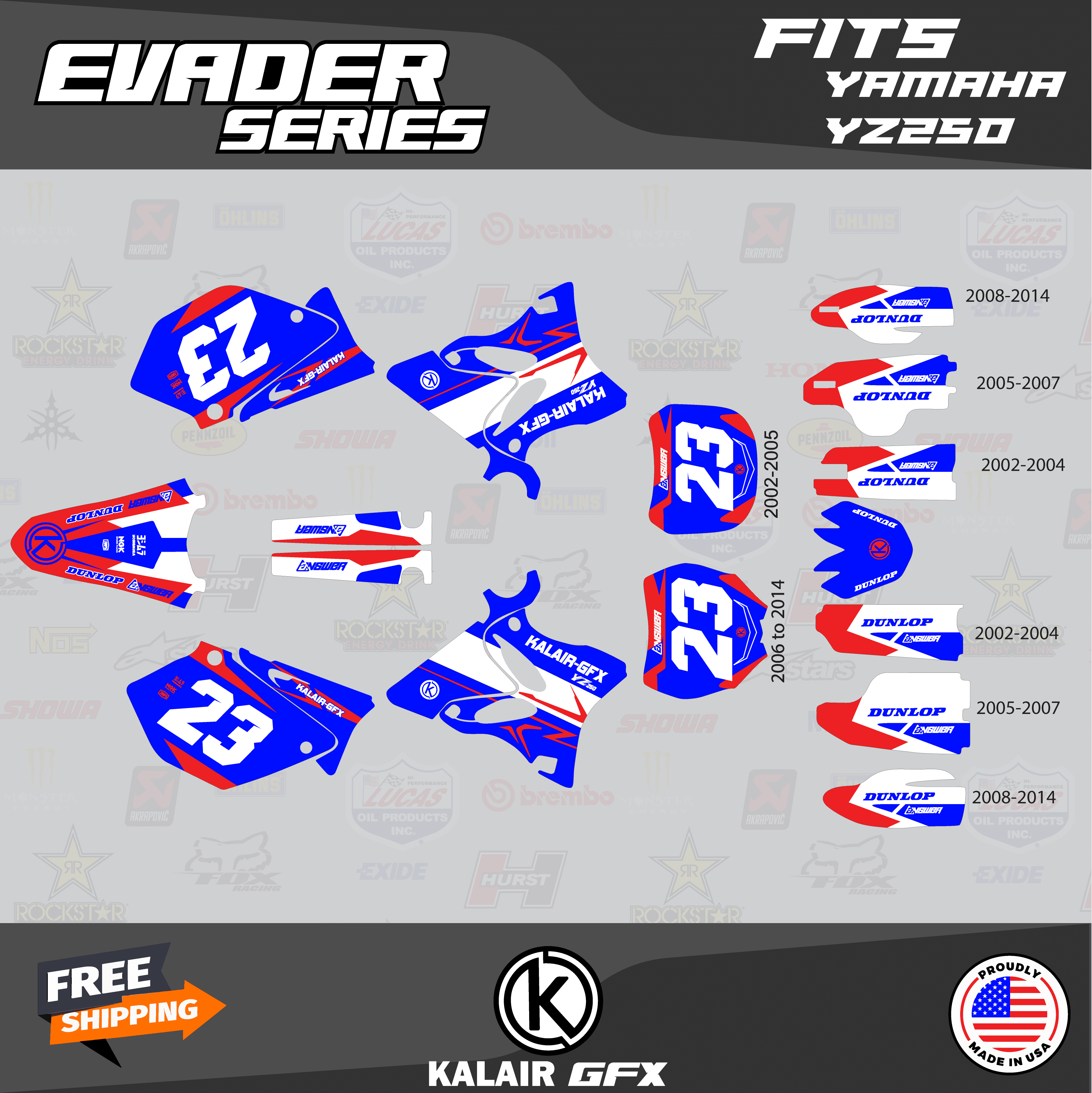 Kalair GFX Graphics Kit for Yamaha YZ250 (2006-2007) Evader Series ...