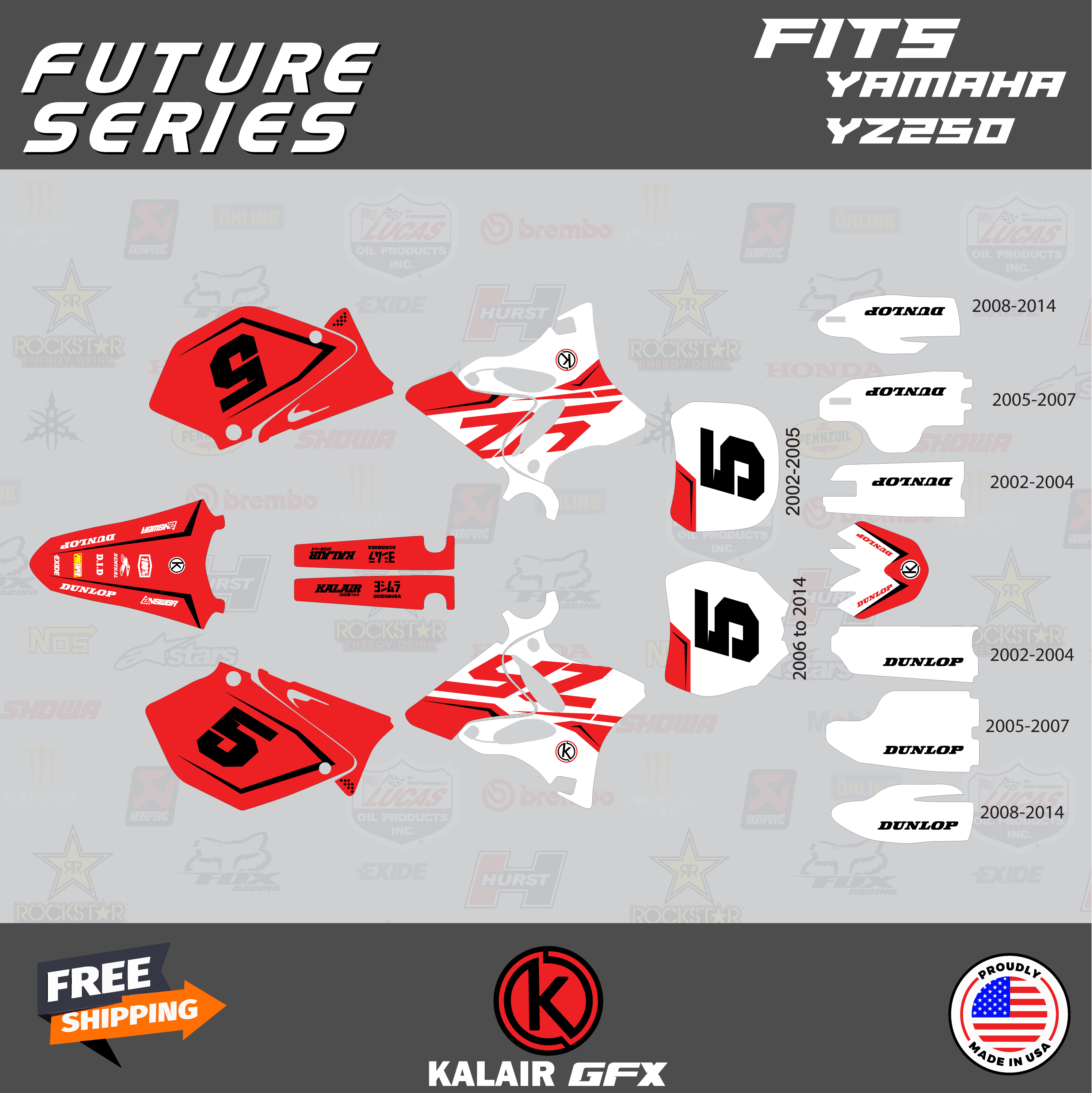 Kalair GFX Graphics Kit for Yamaha YZ250 (2006-2007) Future Series ...