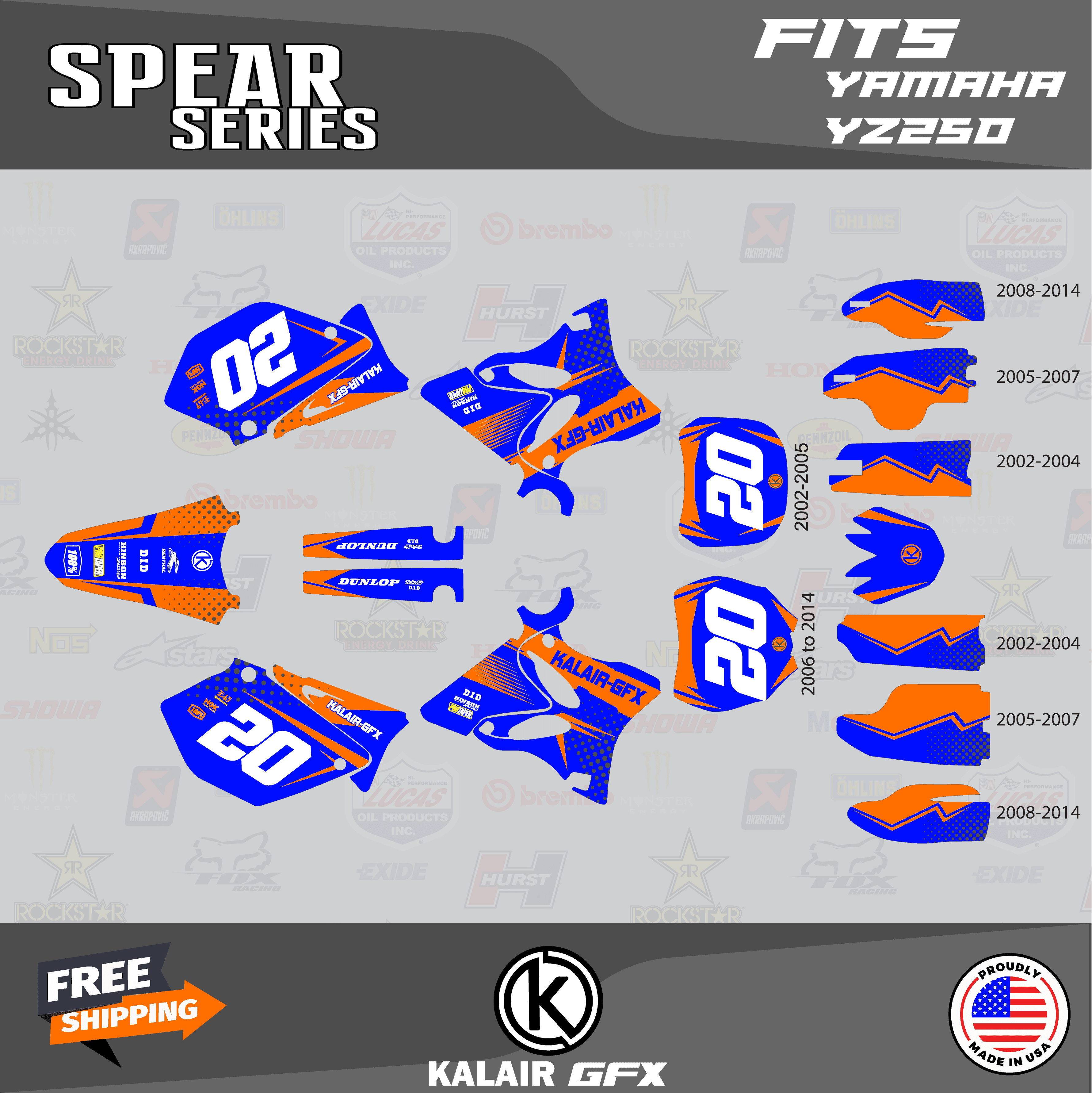 Kalair GFX Graphics Kit for Yamaha YZ250 (2006-2007) Spear Series ...