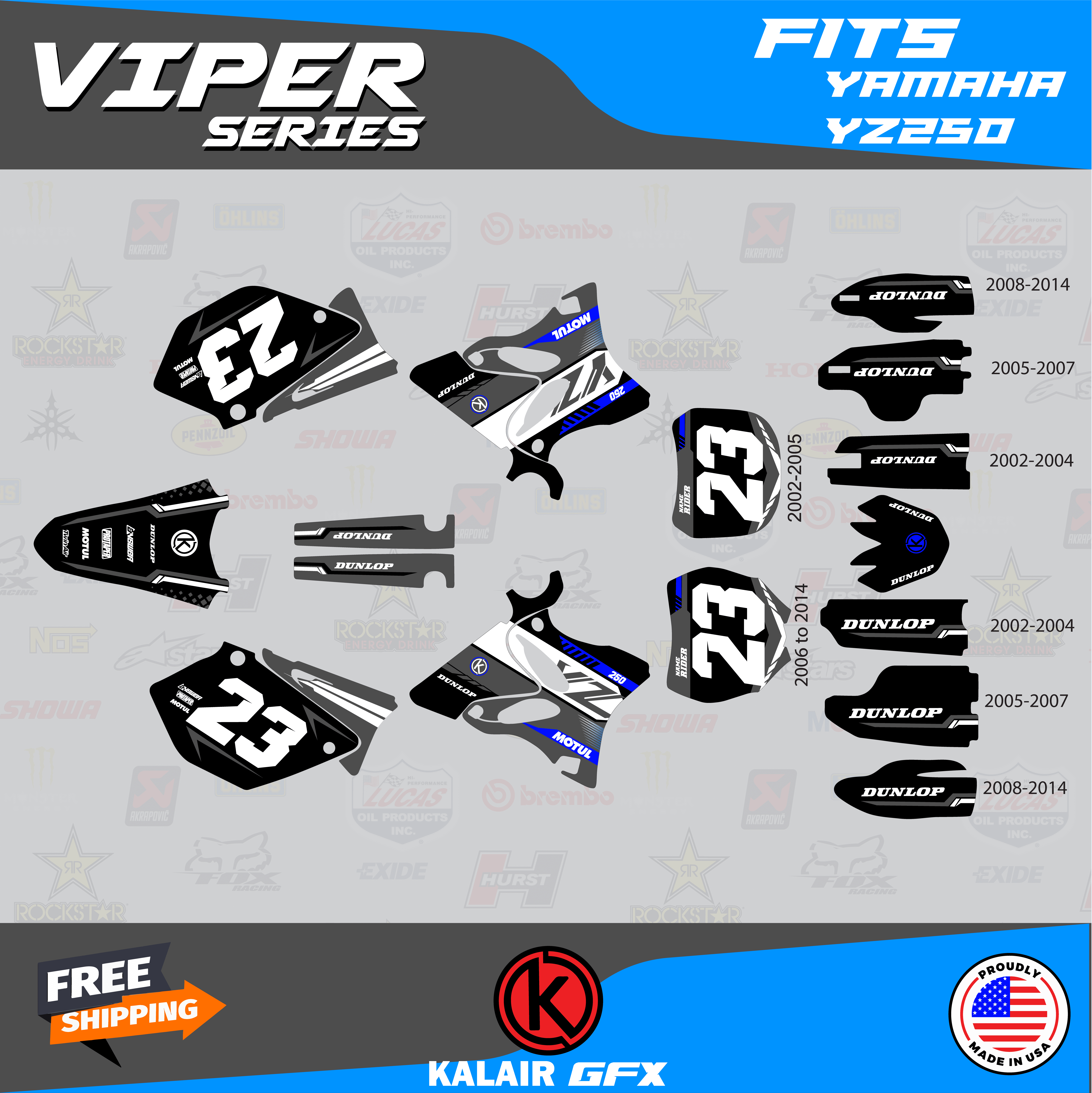 Kalair GFX Graphics Kit for Yamaha YZ250 (2008-2014) Viper Series ...