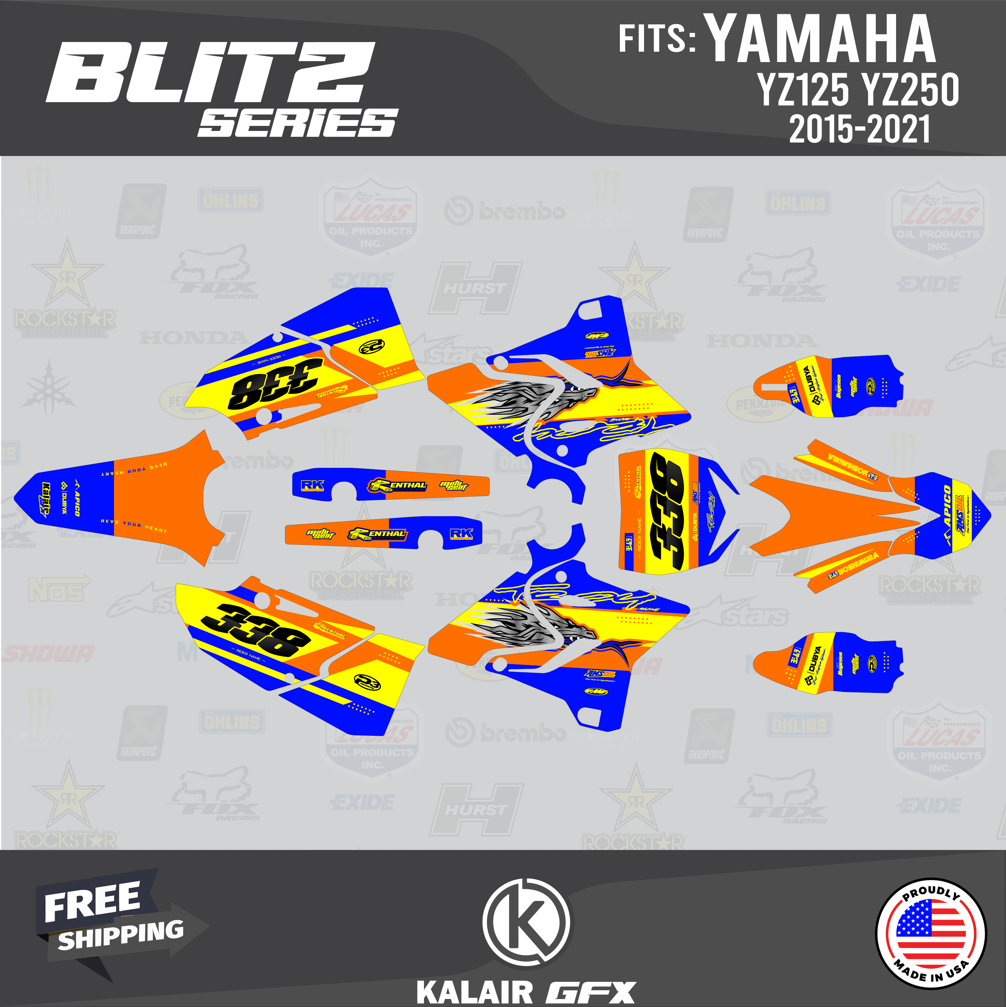 Kalair GFX Graphics Kit for Yamaha YZ250 (2015-2021) Blitz Series ...