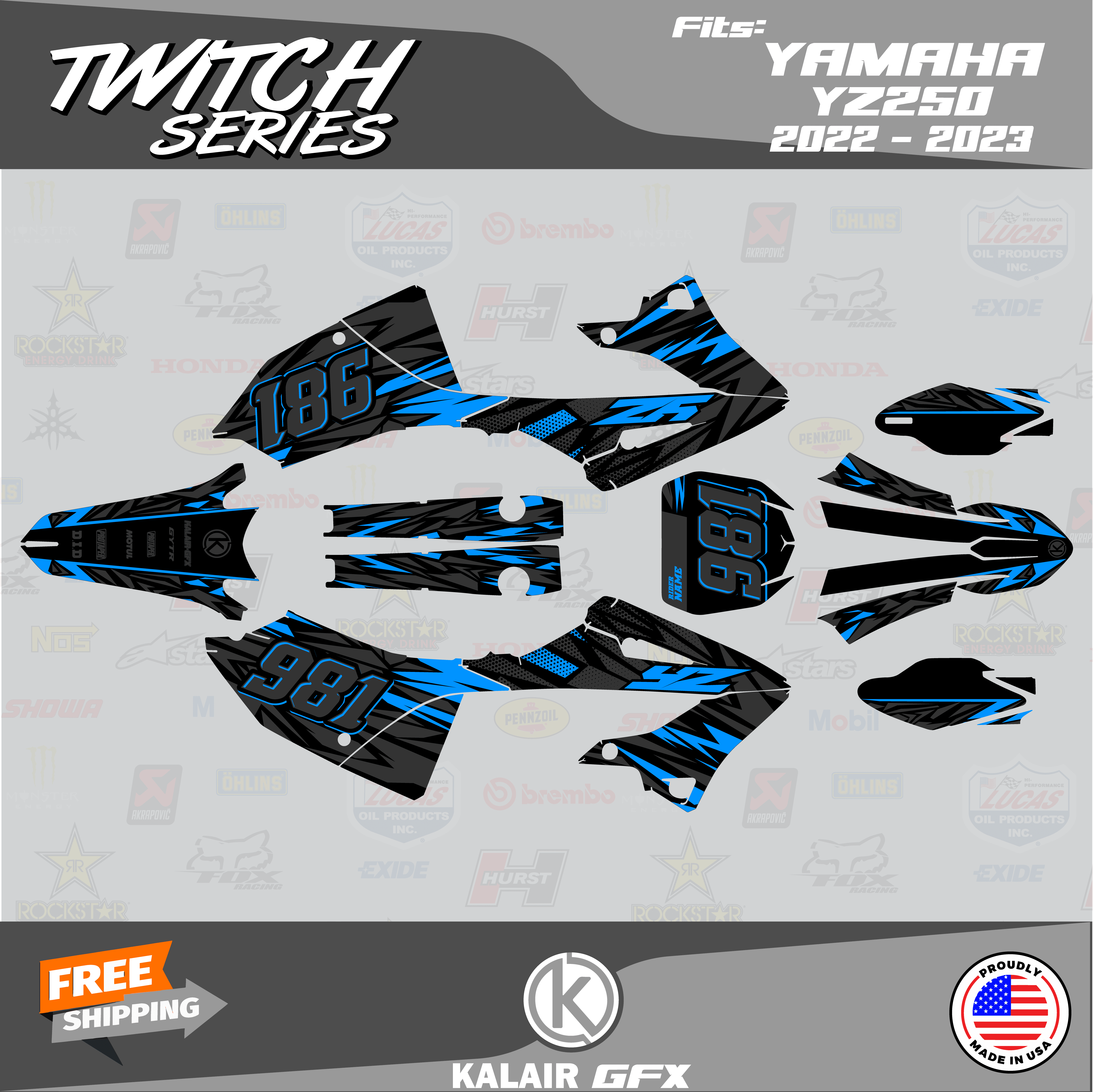 Kalair GFX Graphics Kit for Yamaha YZ250 (2022-2023) Twitch Series ...
