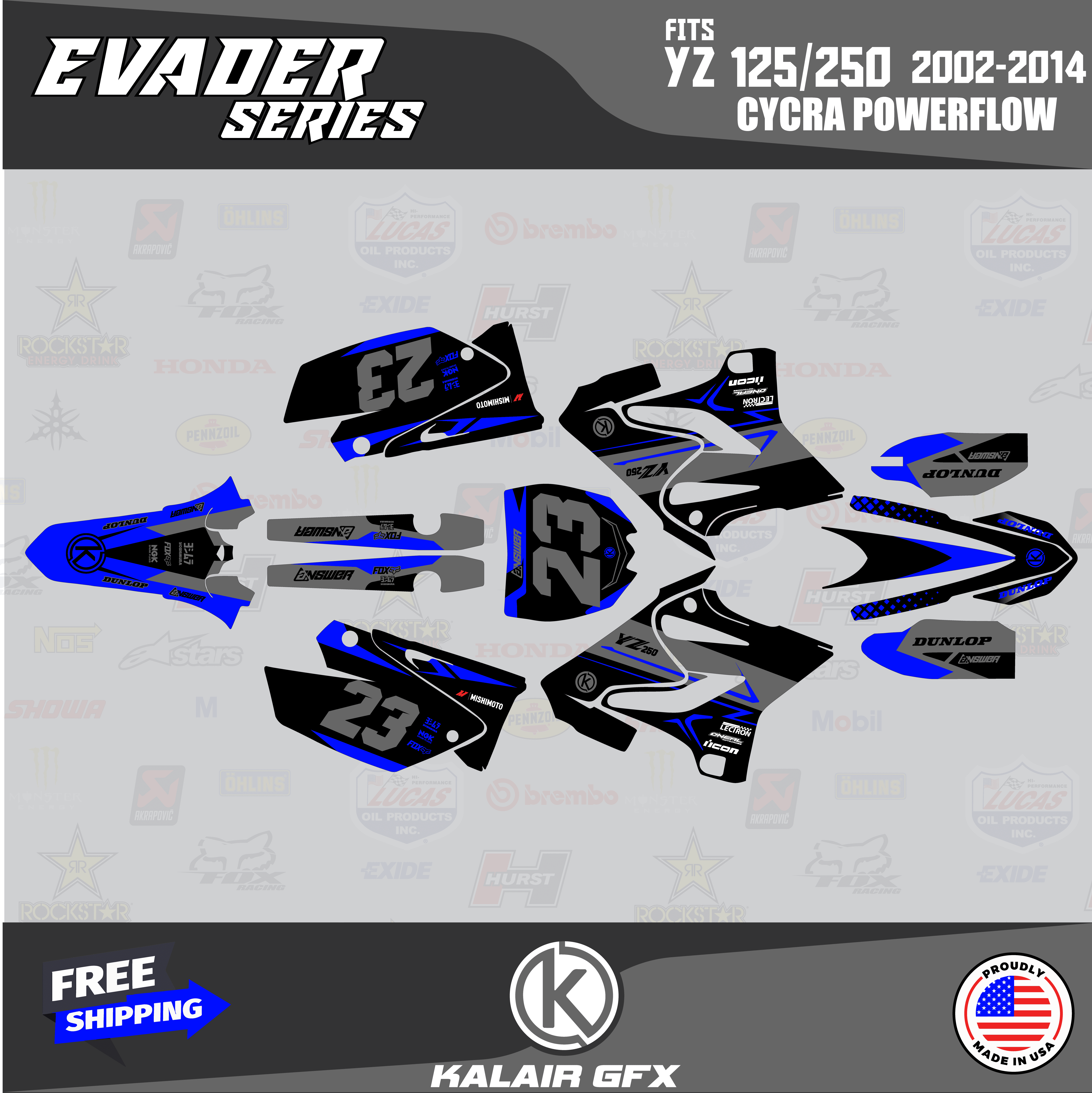 Kalair GFX Graphics Kit for Yamaha YZ250 CYCRA POWERFLOW RESTYLED (2002 ...