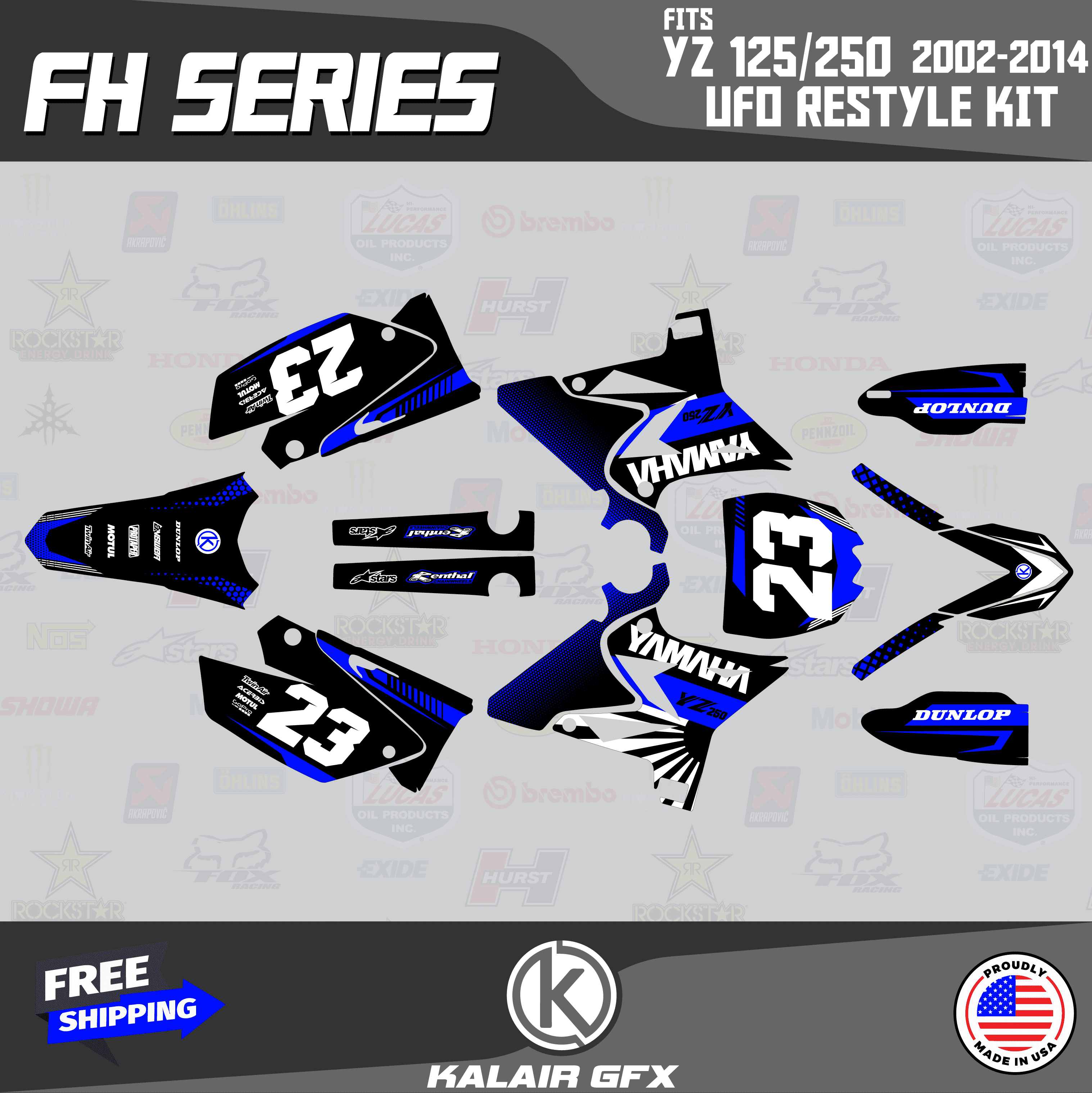 Kalair GFX Graphics Kit for Yamaha YZ250 UFO RESTYLED (2002-2014) Fh ...