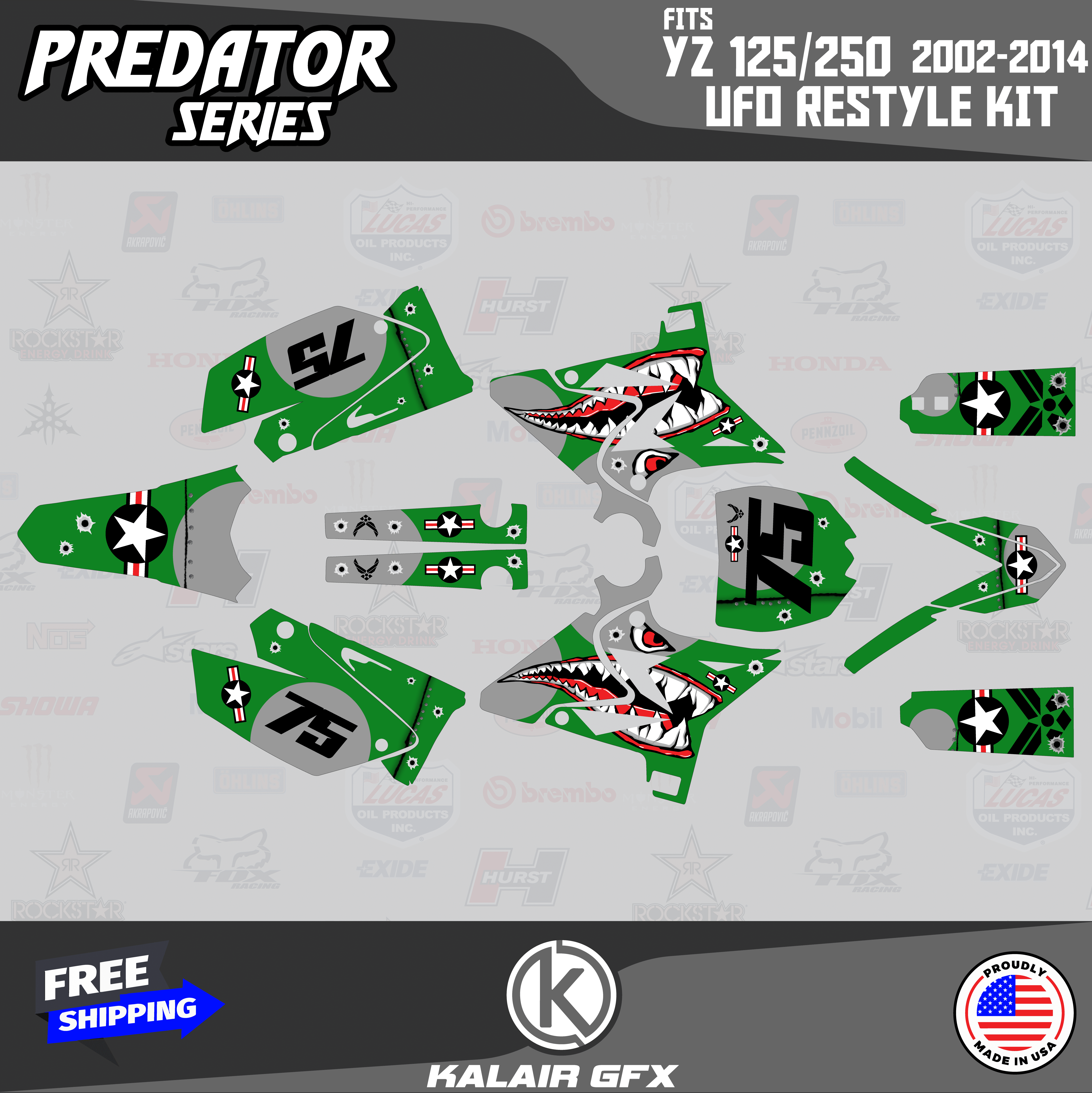 Kalair GFX Graphics Kit for Yamaha YZ250 UFO RESTYLED (2002-2014 ...