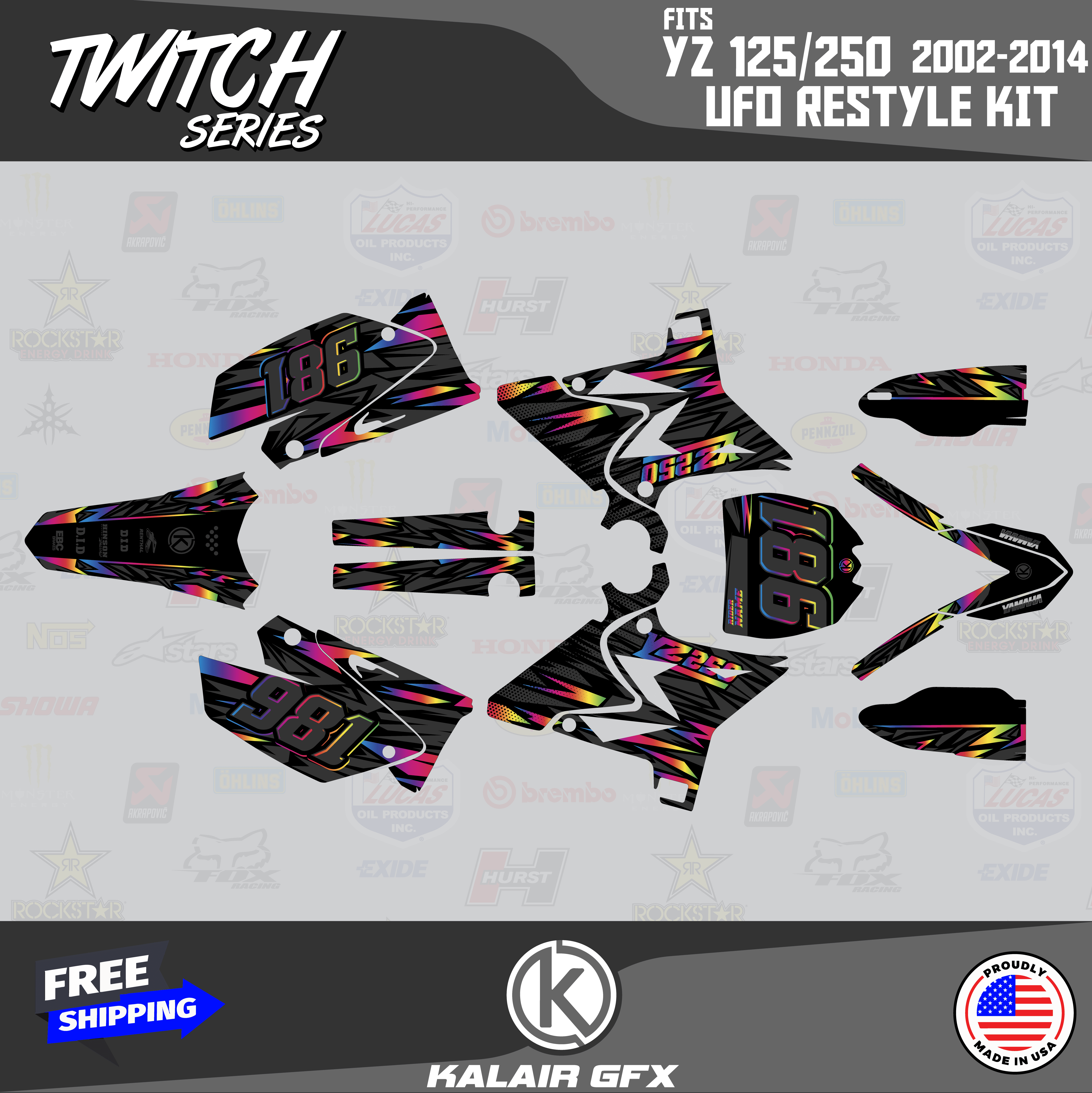 Kalair GFX Graphics Kit for Yamaha YZ250 UFO RESTYLED (2002-2014 ...