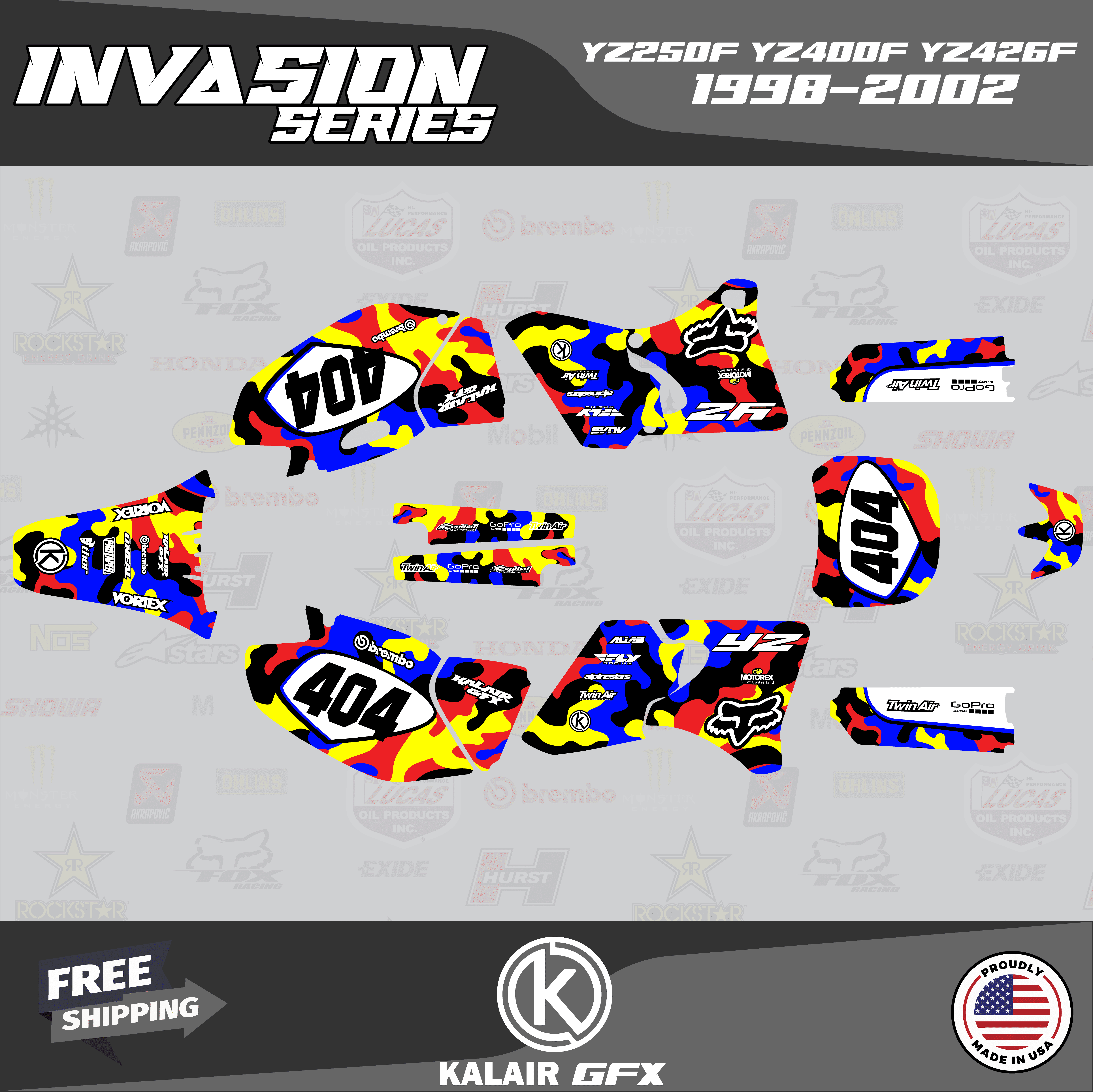 Kalair GFX Graphics Kit for Yamaha YZ250F (1998-2002) Invasion Series ...