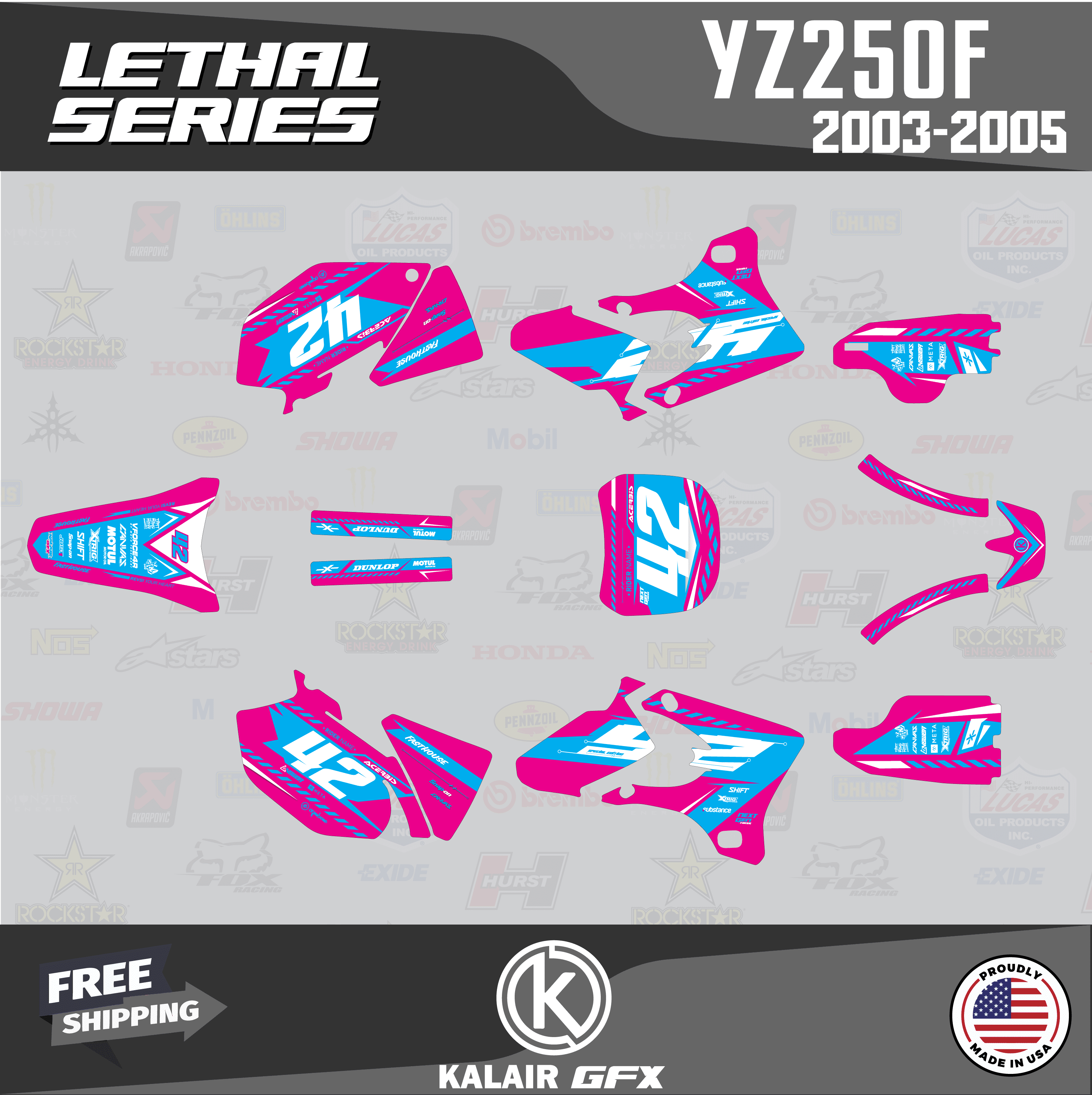 Kalair GFX Graphics Kit for Yamaha YZ250F (2003-2005) Lethal Series ...